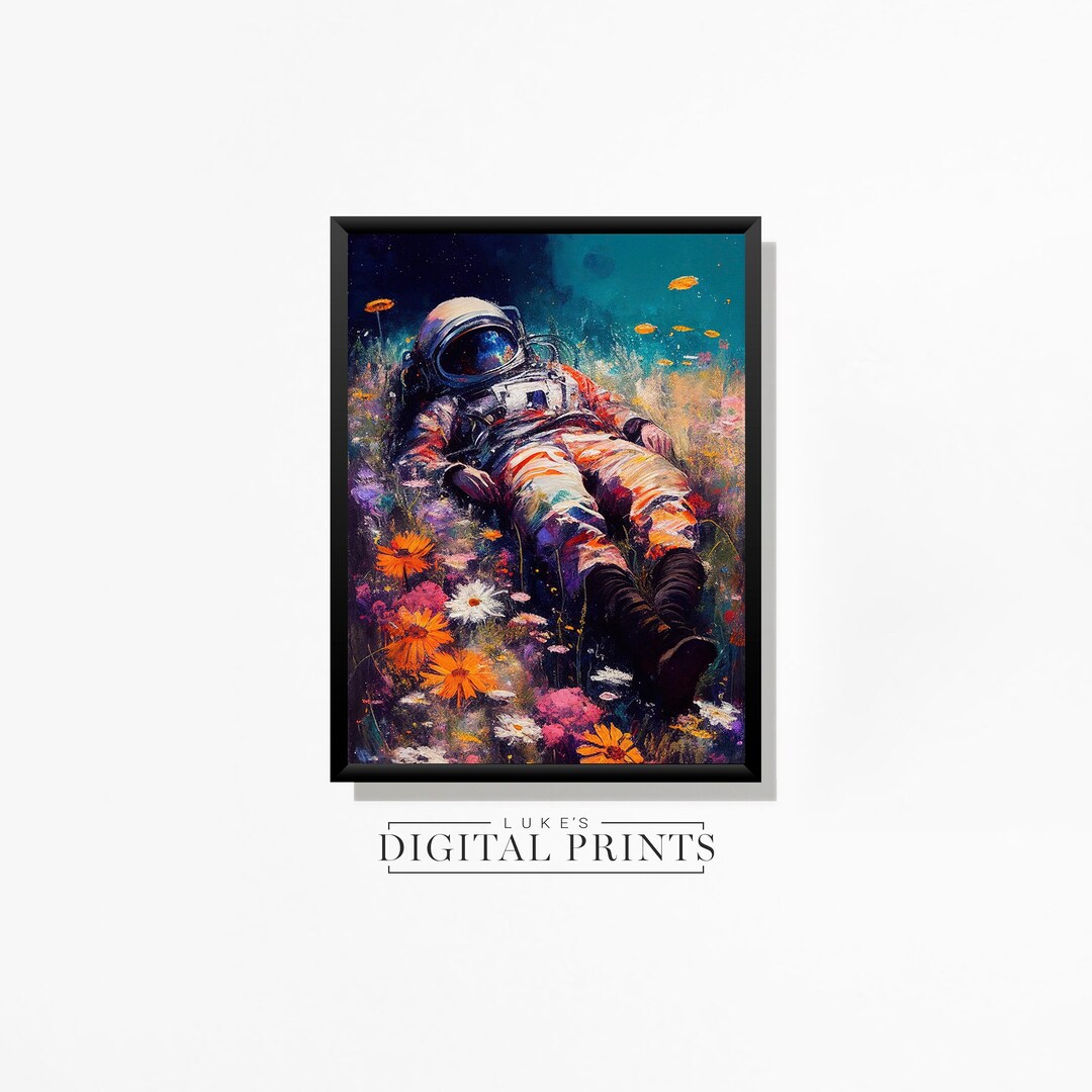 Astronaut Poster - Laying in Flowers Painting - Digital Print Download ...
