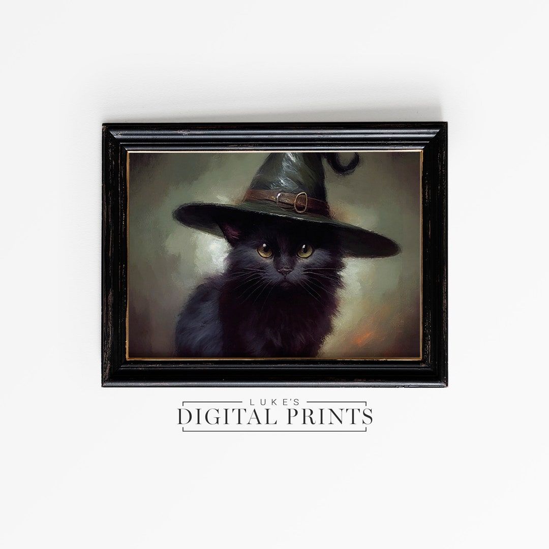 Halloween Black Cat PRINTABLE Oil Painting - Digital Print Download ...