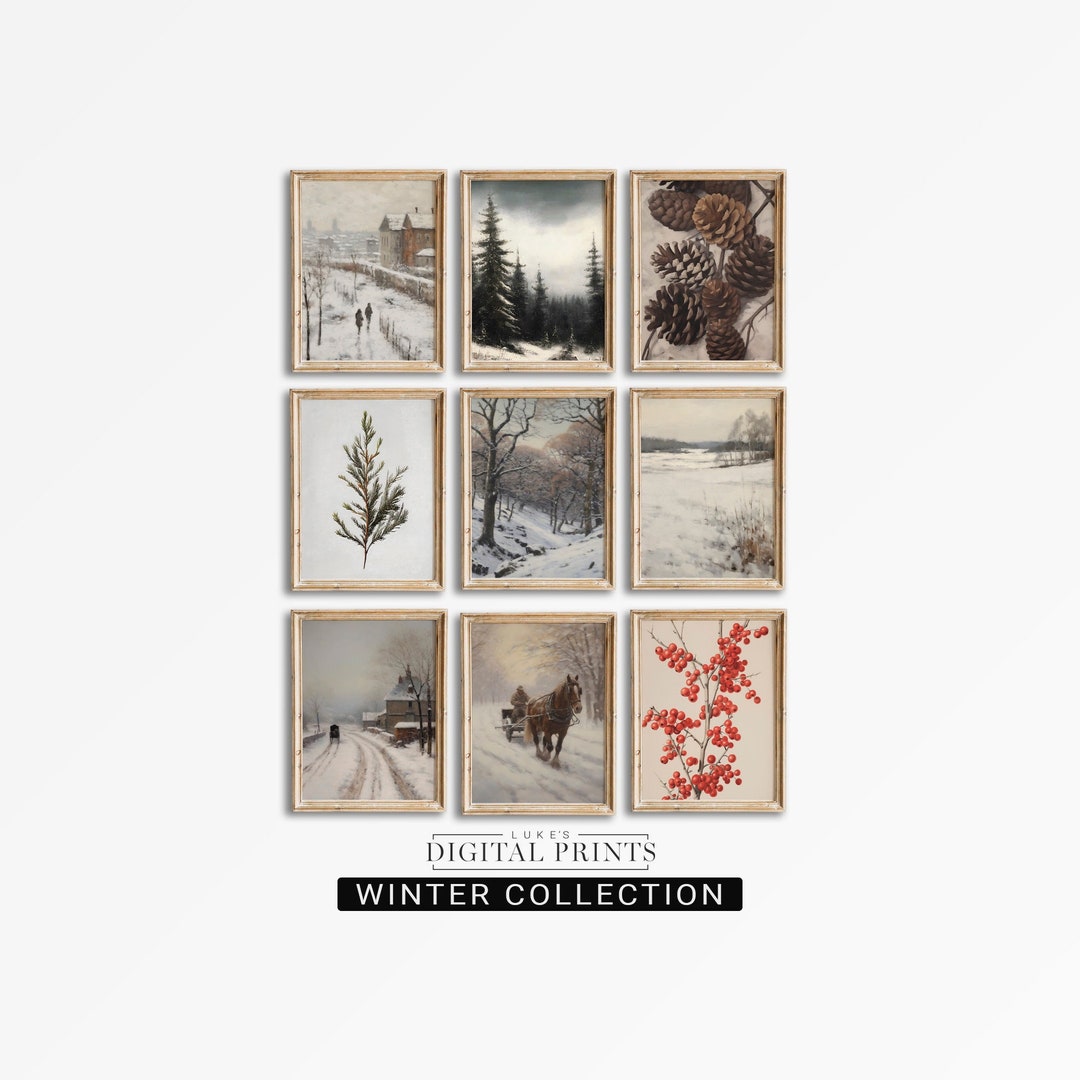 Vintage Winter Print Collection PRINTABLE Christmas Decor Set of 9 ...
