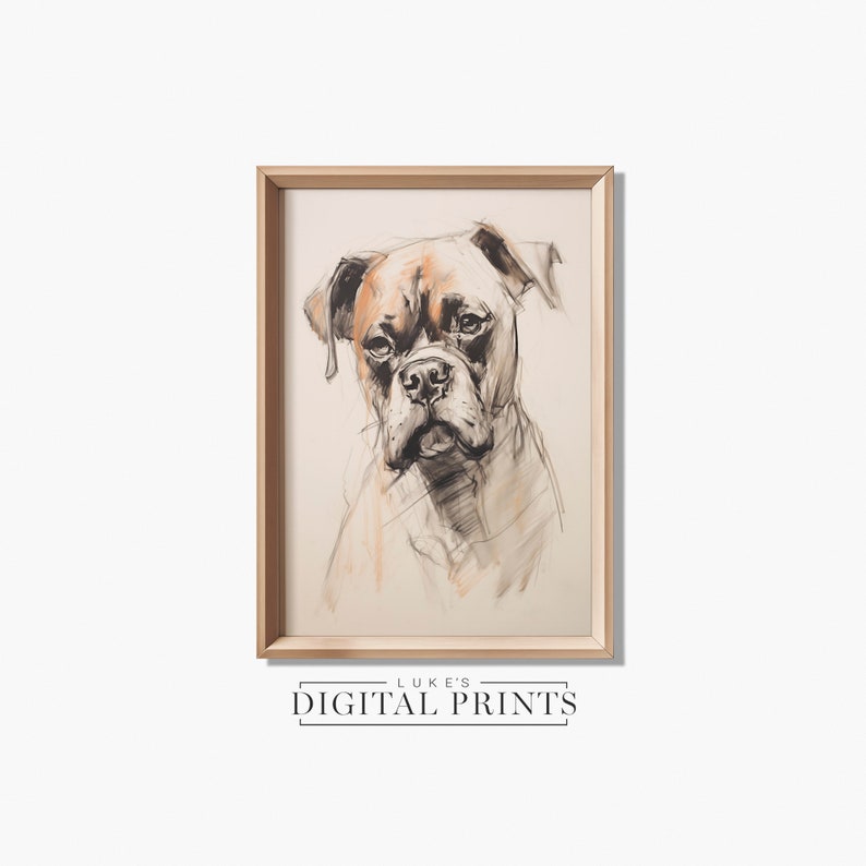 Boxer Portrait Art Print - Digital Download Sketch - PRINTABLE Canine ...