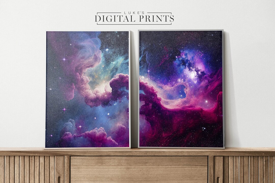 Set of 2 - Vibrant Galaxy Deep Space Split Print - Digital Print ...