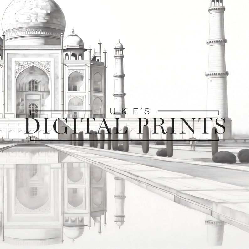 PRINTABLE Taj Mahal Drawing - Digital Art Print Download - Detailed ...