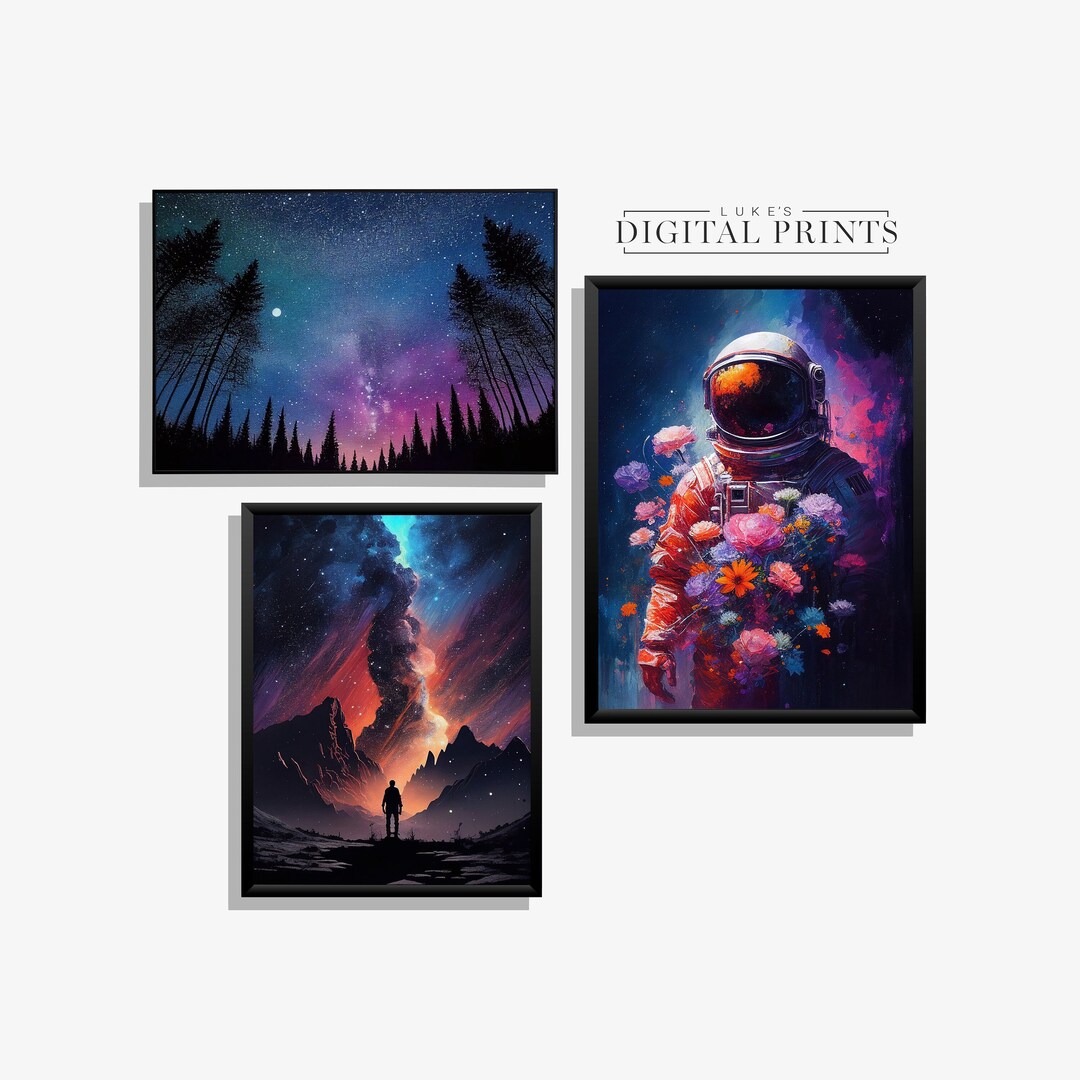 Set of Three Astronaut and Space Wall Art - Digital Print Download ...