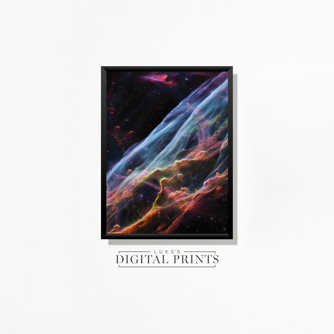 Vibrant Veil Nebula Poster - Digital Art Print Download - Cosmic ...