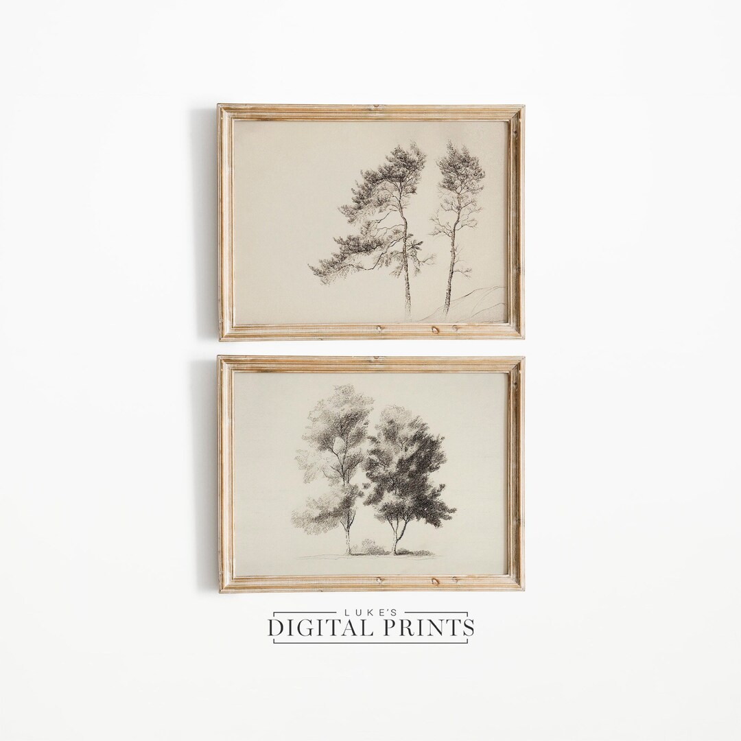 Antique Tree Sketch Print Set of 2 - Digital Download Bundle - Neutral ...