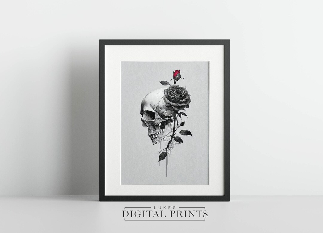 Skull and Rose Print - Gothic Illustration - PRINTABLE Digital Download ...