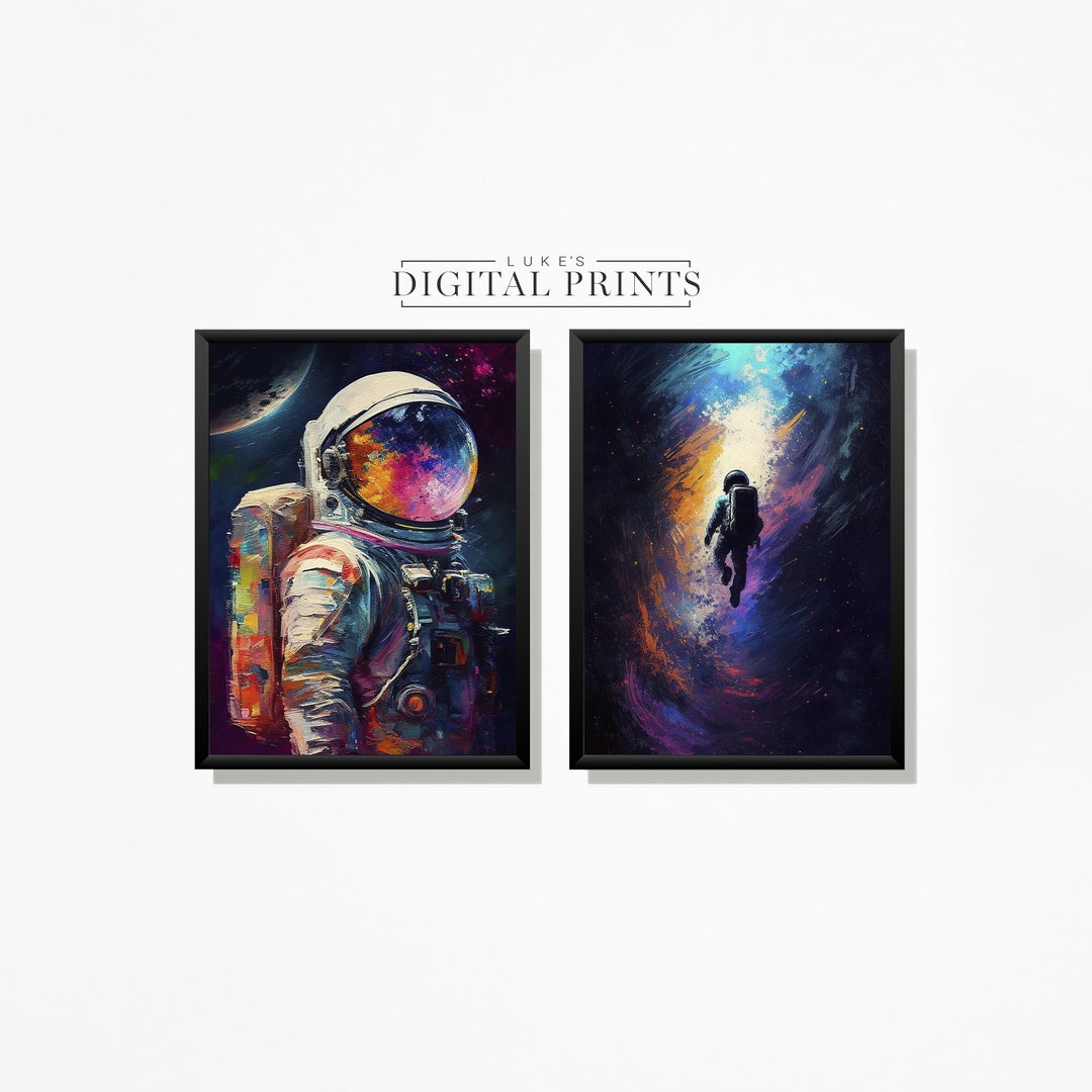 Set of Two - Astronaut Posters - Sci-fi Paintings - Digital Print ...