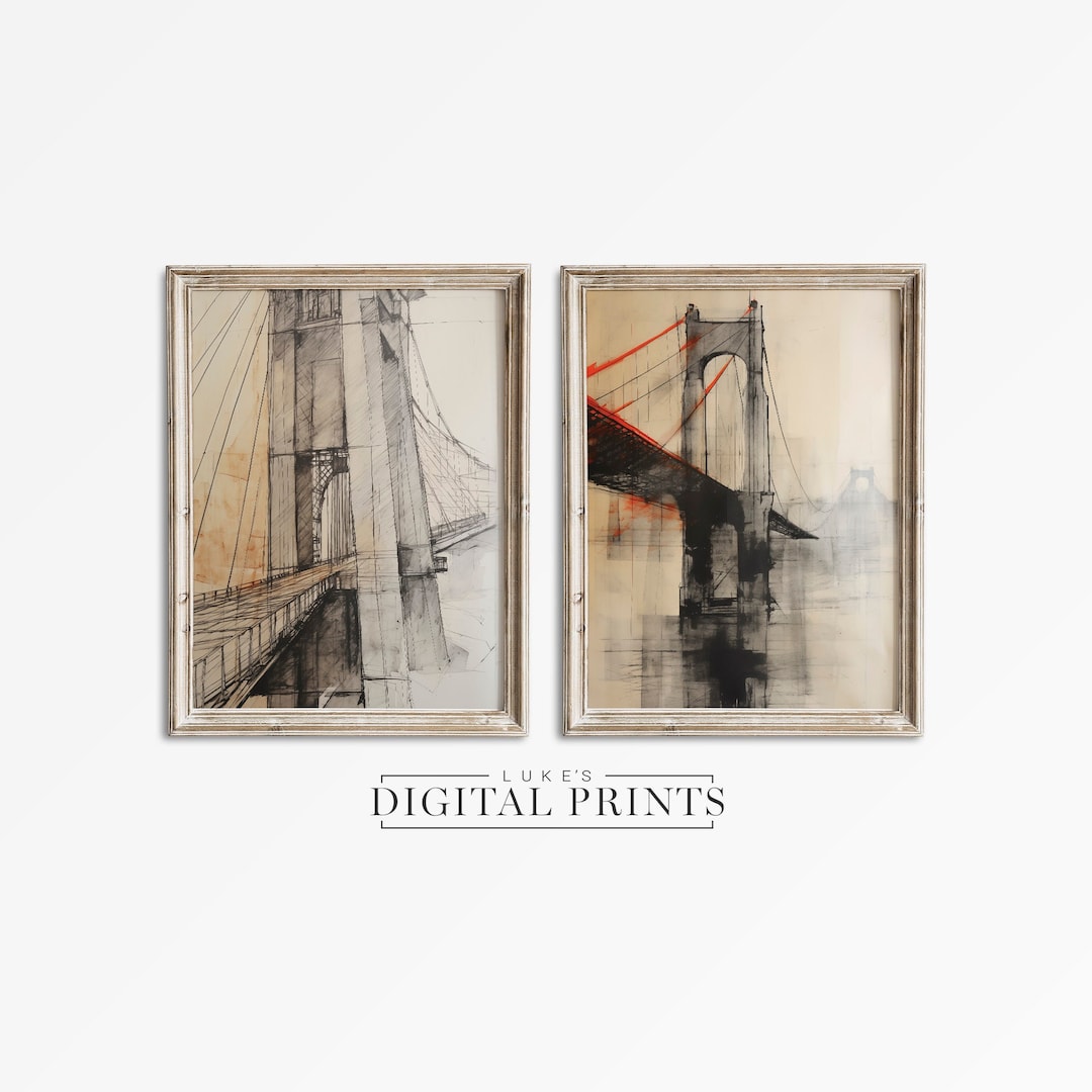 Golden Gate Bridge Modern Art Prints - Digital Download Set of 2 ...