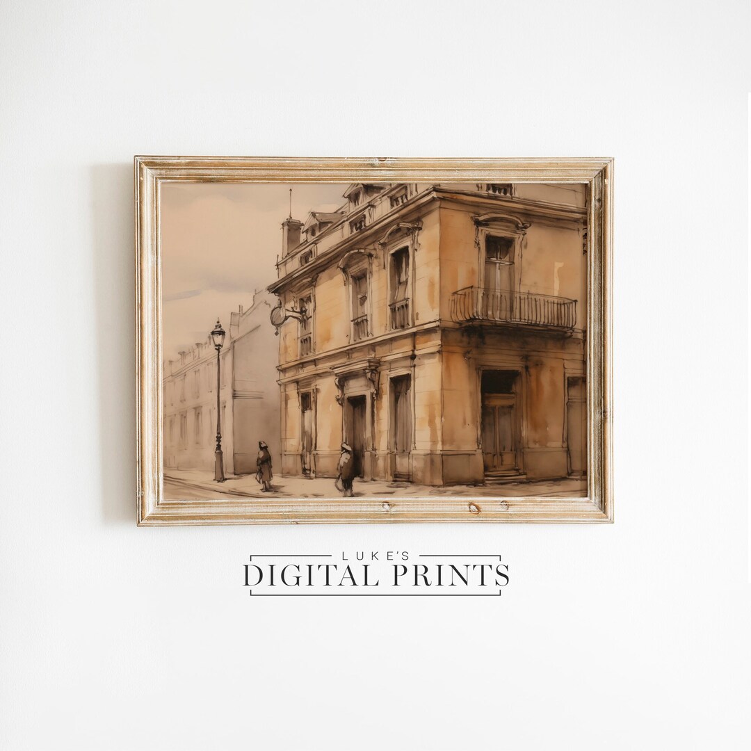 Victorian Cityscape Street Corner Drawing PRINTABLE - Digital Art ...