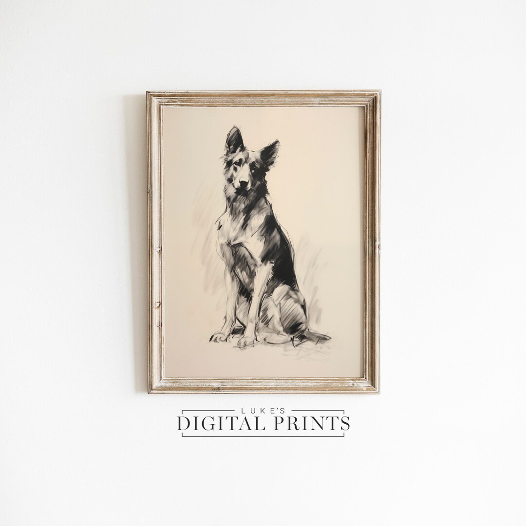 German Shepherd Vintage-style Drawing Print - Digital Download - Rustic ...