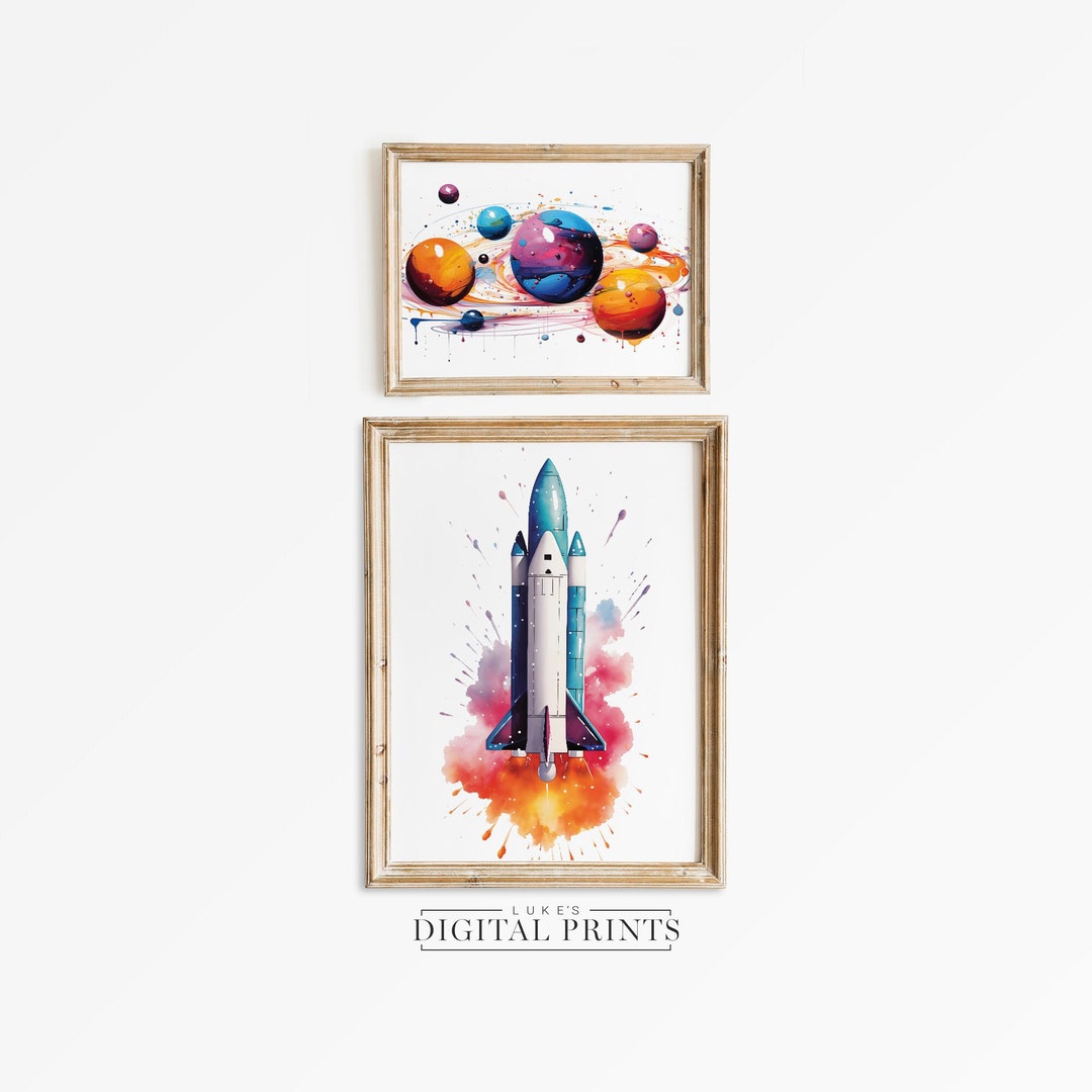 Boys Rocket Ship Art Print Set of 2 - Digital Download Posters ...