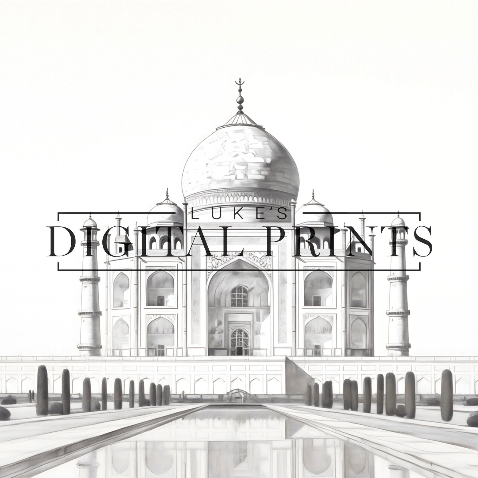 PRINTABLE Taj Mahal Drawing - Digital Art Print Download - Detailed ...
