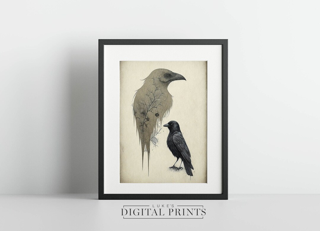 Vintage Crow Drawing Print Digital Download Illustration PRINTABLE ...