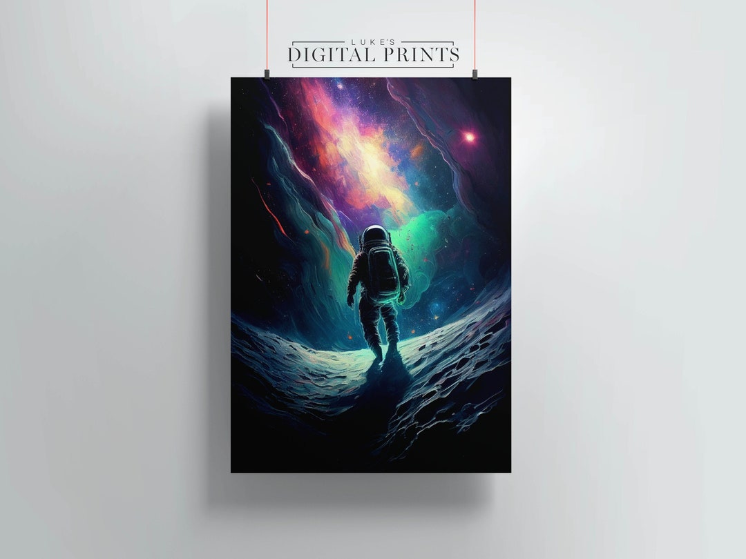 Space Art Print - Astronaut on Moon PRINTABLE Wall Art - Digital ...