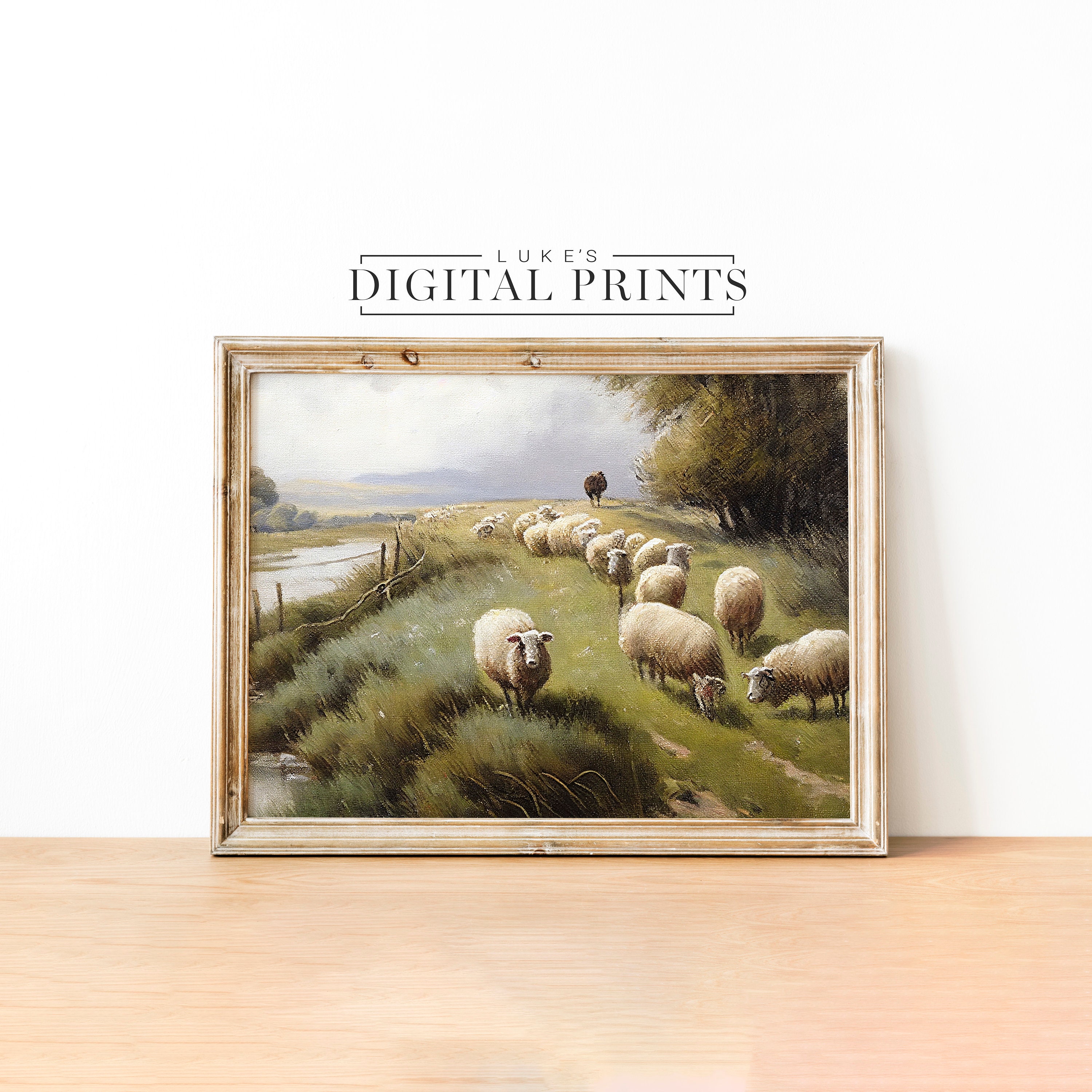 Sheep Oil Painting Digital Print Download Farmhouse Landscape Wall ...