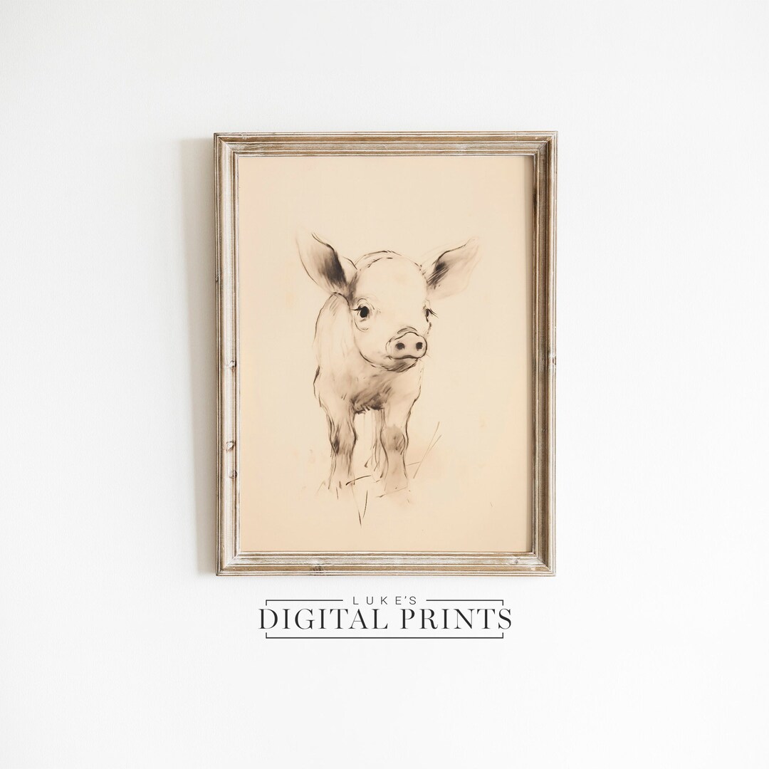 PRINTABLE Piglet Artwork - Digital Drawing Download - Farmhouse Animal ...