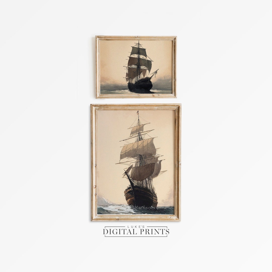 Watercolor Sailing Ship Print Set of 2 - Digital Art Download Bundle ...