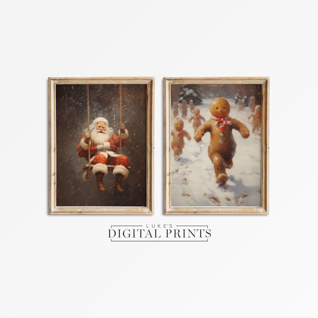 Santa and Gingerbread Man Artwork Set PRINTABLE Christmas Decor ...