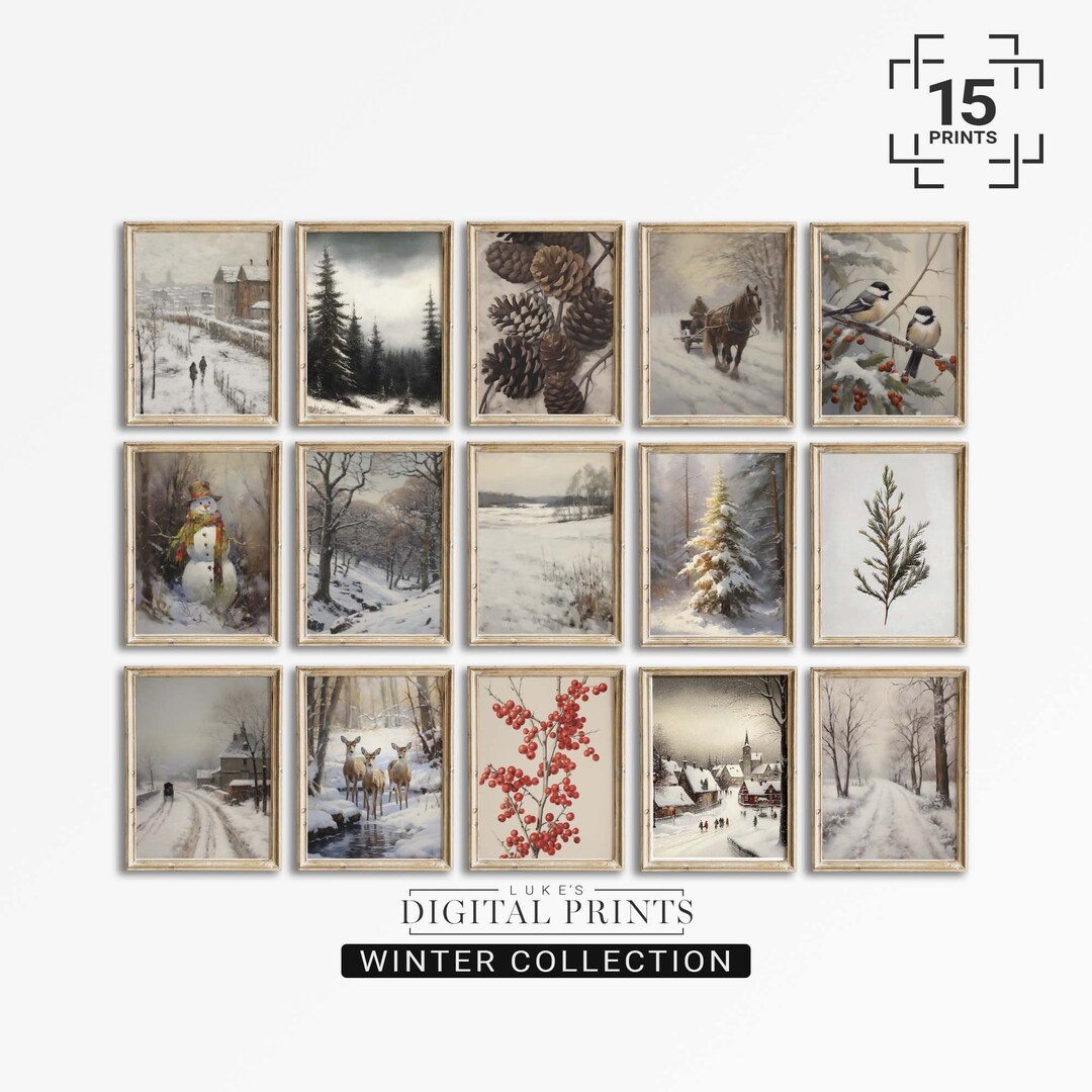 Winter Print Collection PRINTABLE Vintage Decor Set - Digital Print ...