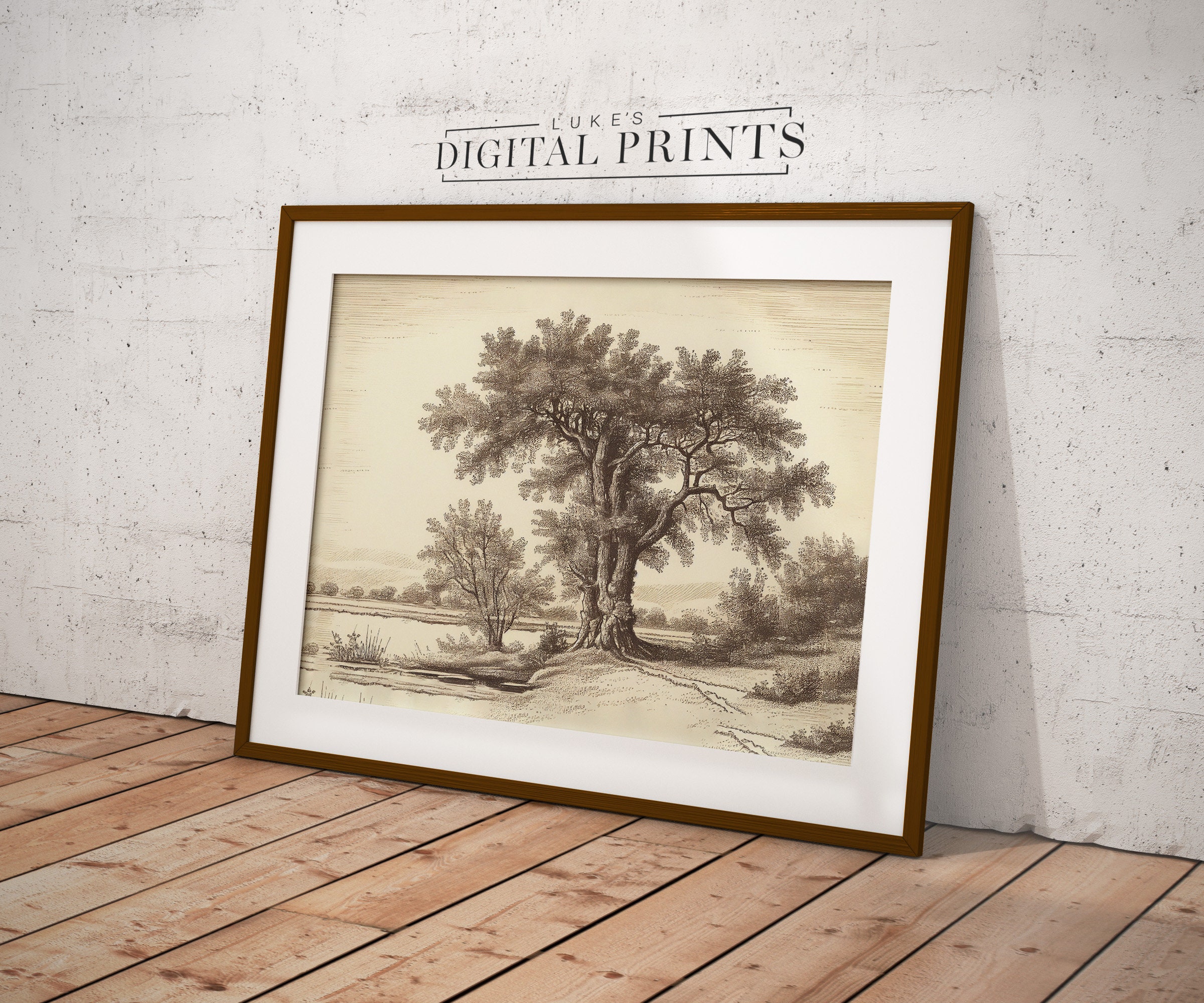 Oak Tree Pencil Drawing Print - Digital Download - Vintage Countryside ...