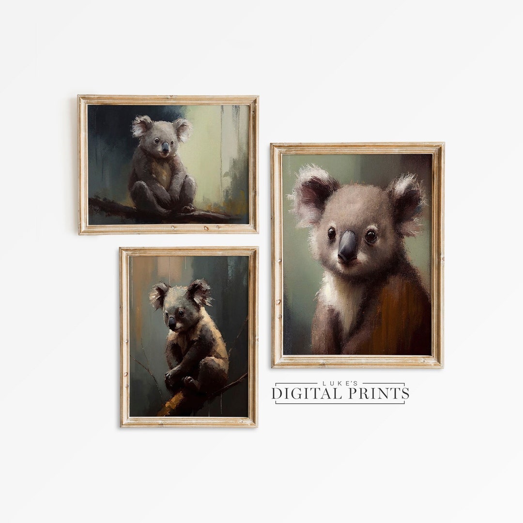 Vintage Koala Oil Painting Print Set of 3 - Digital Download Bundle ...
