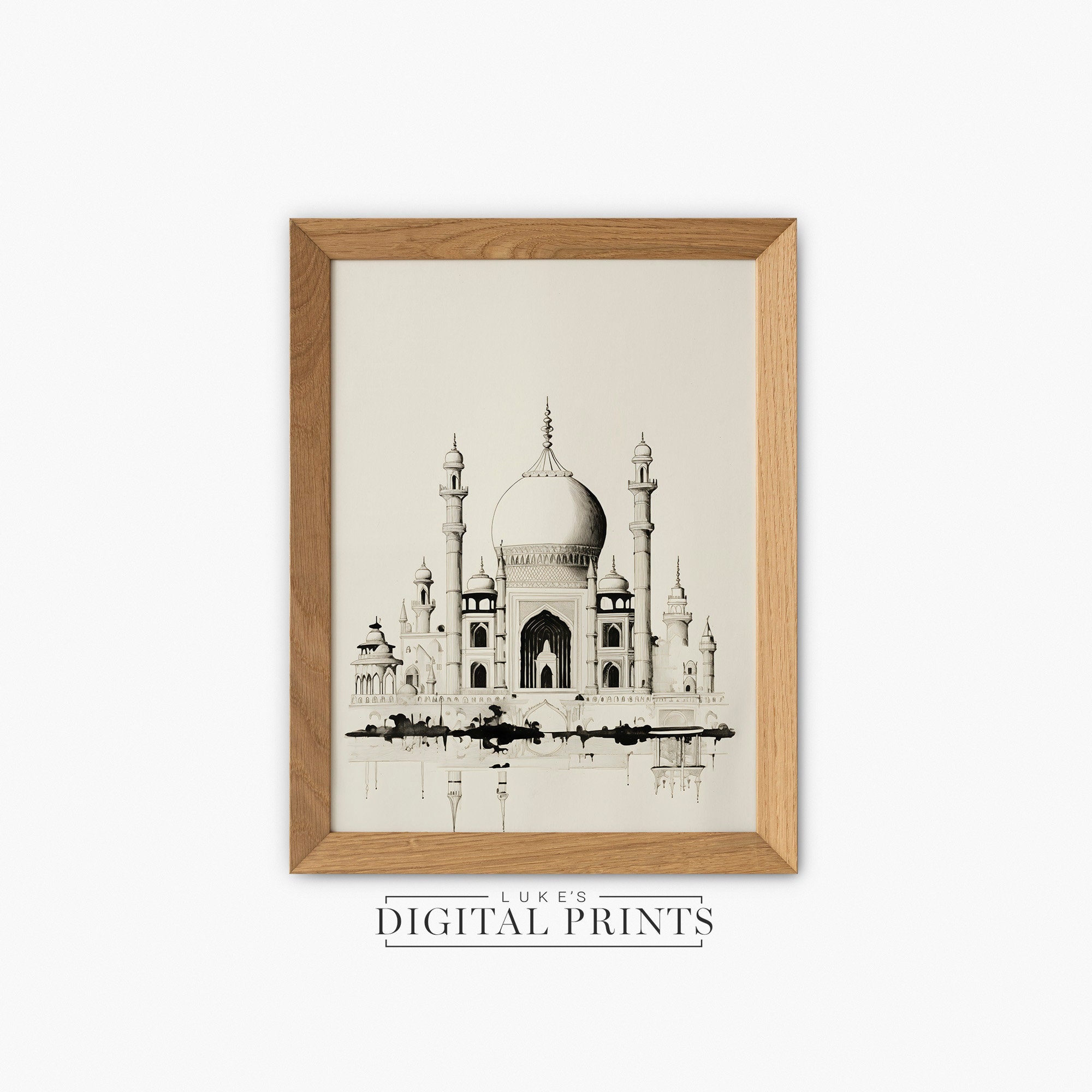 Vintage Taj Mahal Drawing PRINTABLE Digital Print Download Indian ...