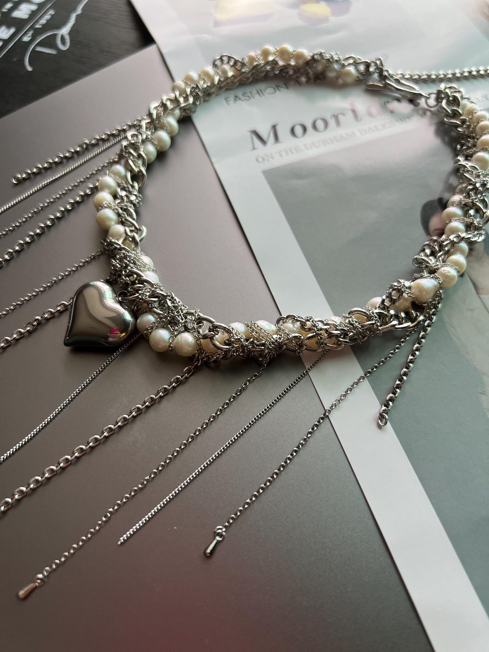 Stunning Freshwater Pearl & Chains Necklace Handmade Statement Jewelry ...