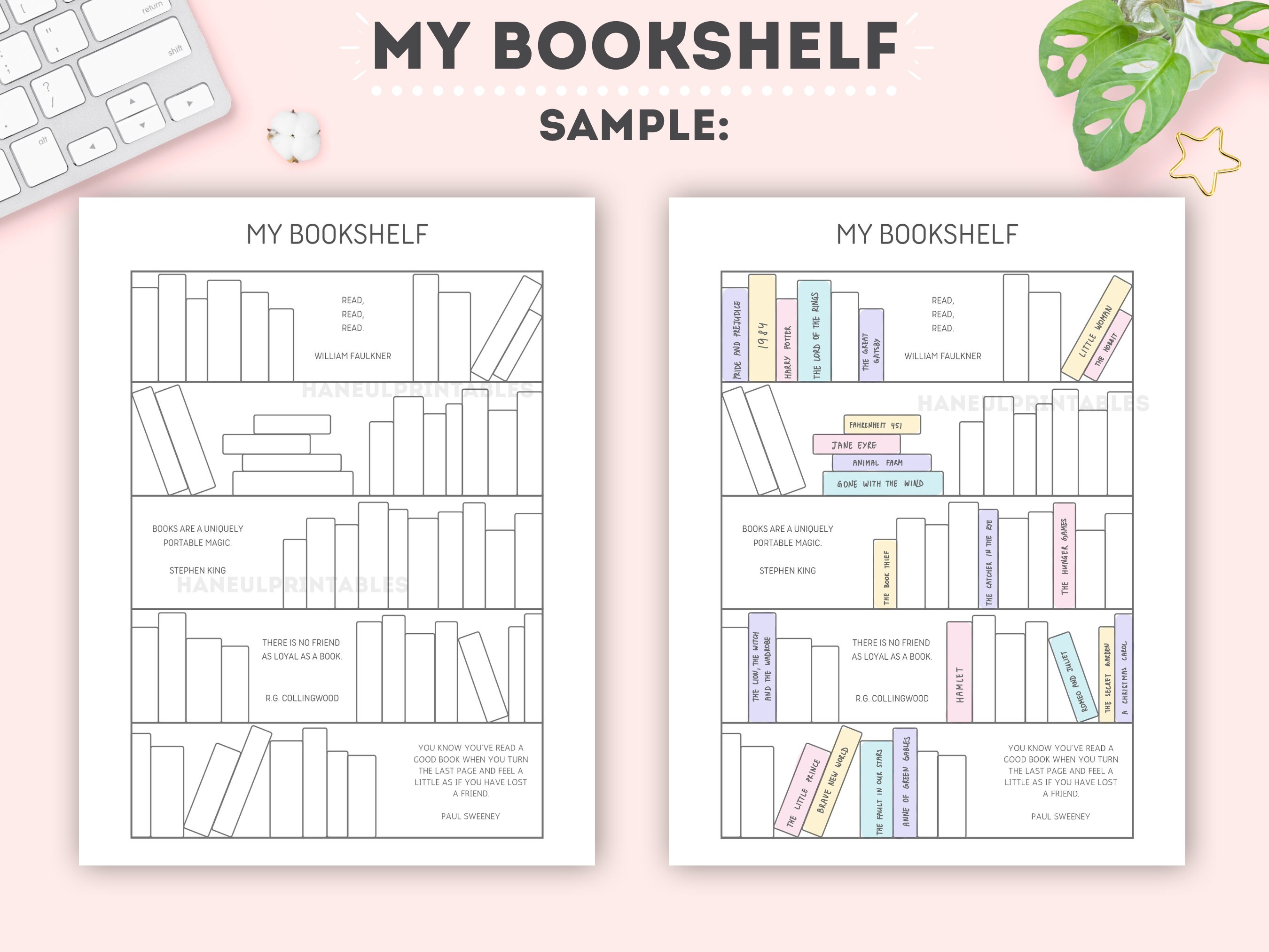 Bookshelf Printable Template: Reading Log, Book Tracker (a4/a5/letter ...