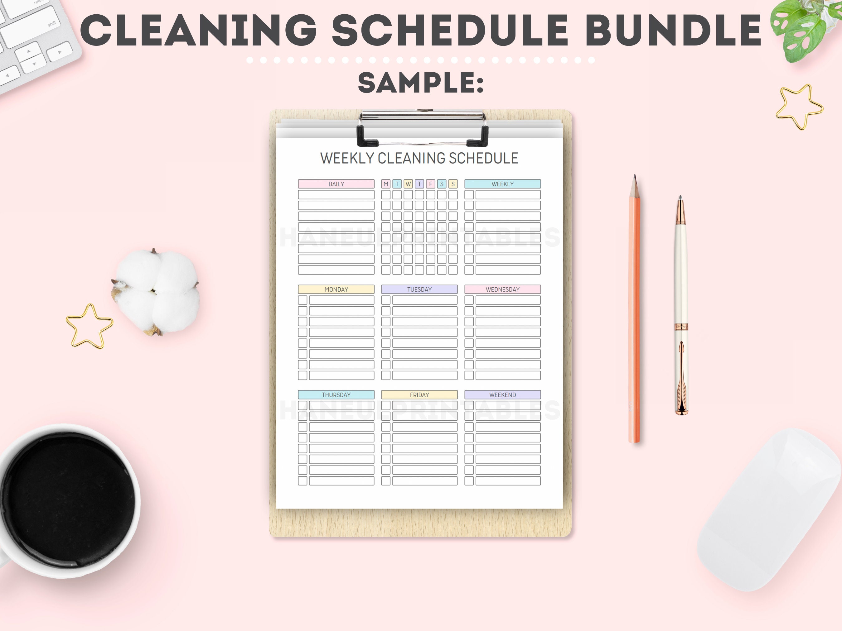 Editable Cleaning Schedule Bundle, Printable, Weekly, Monthly, Yearly ...