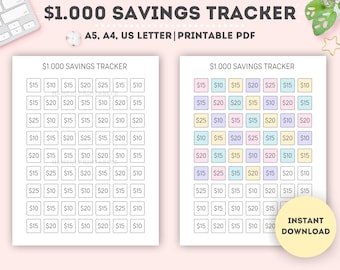 Money Saving Challenge Printable Save 1000 Challenge Savings Tracker ...