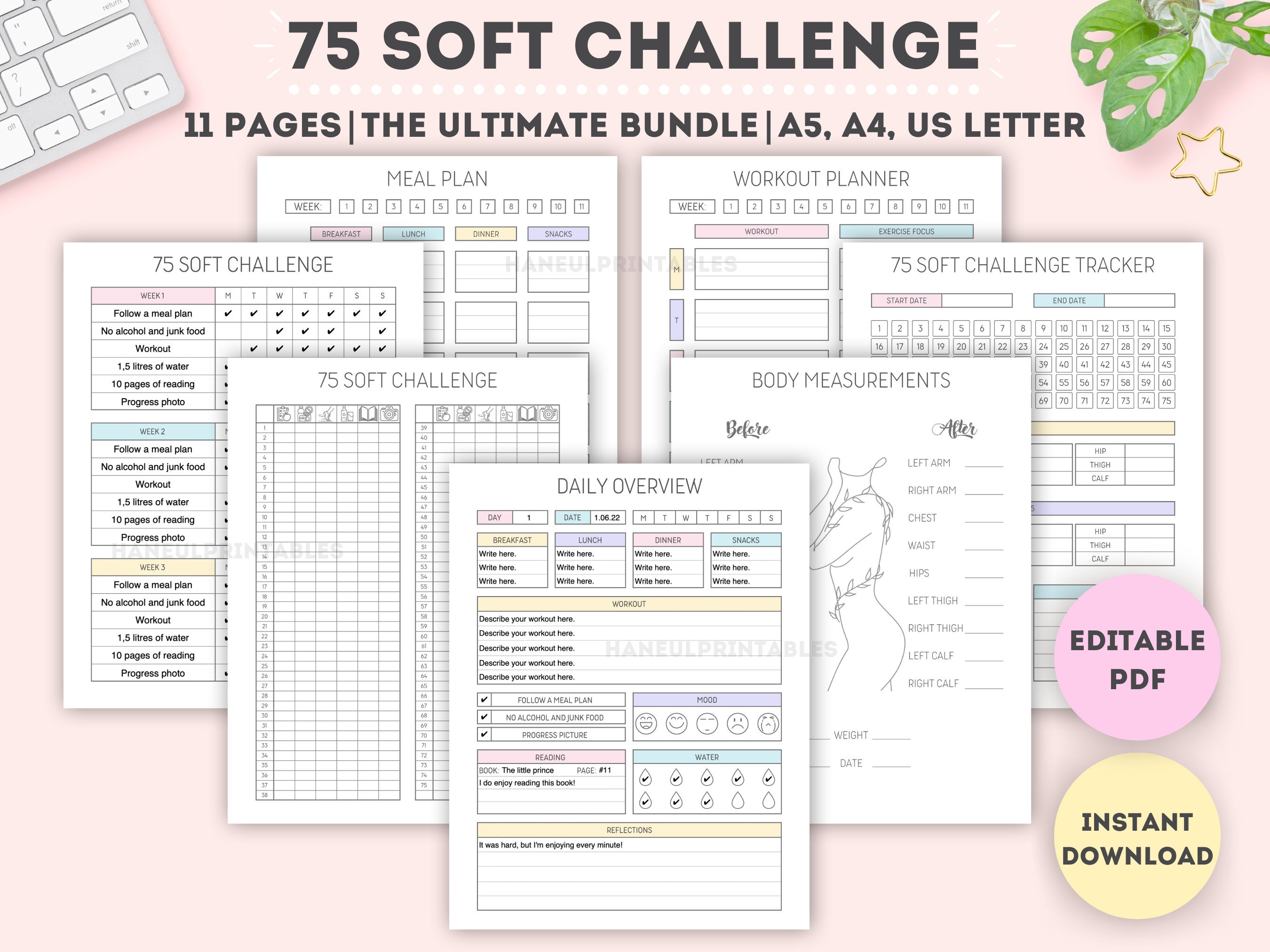 Editable 75 Soft Challenge Tracker Bundle|printable 75 Day Challenge ...