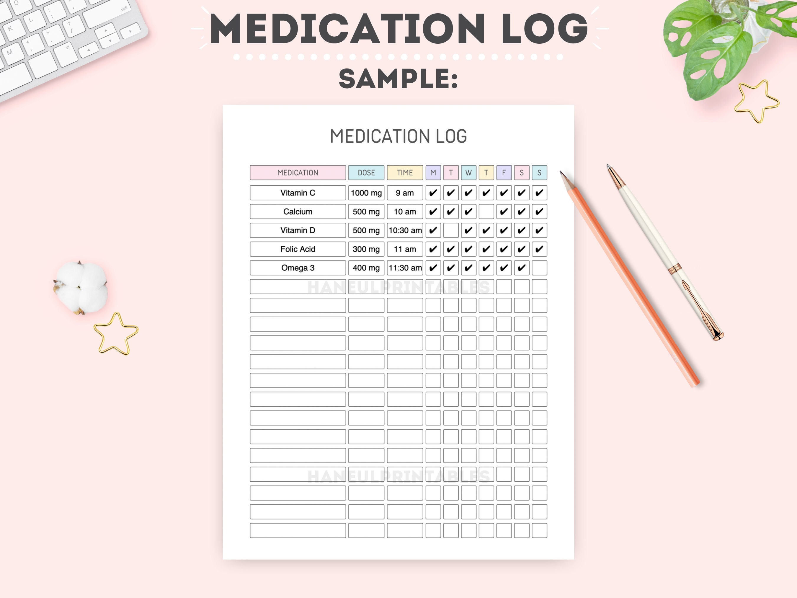 Editable Medication Log|printable Supplement Tracking Sheet|medication ...