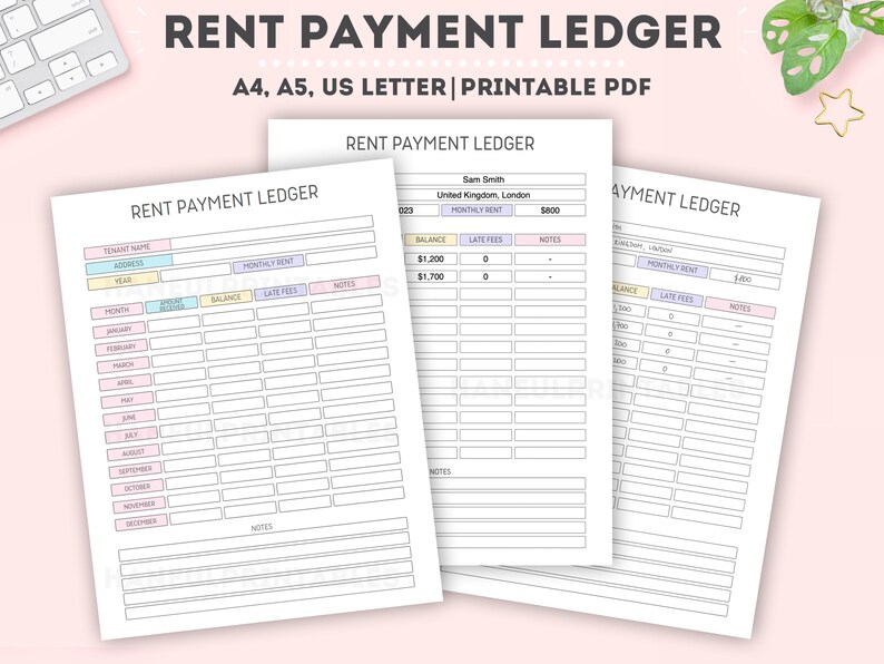 Printable Rent Payment Ledger: Editable Tenant Payment Tracker (a4/a5 ...