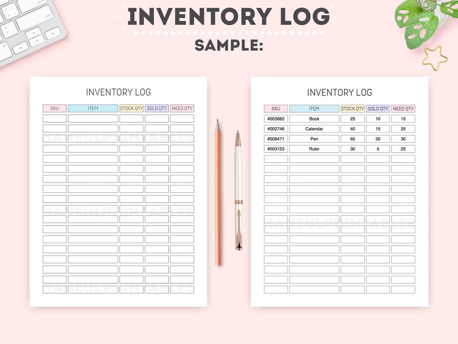 Editable Inventory Log|printable Inventory Tracker|inventory List|inventory Management Form ...