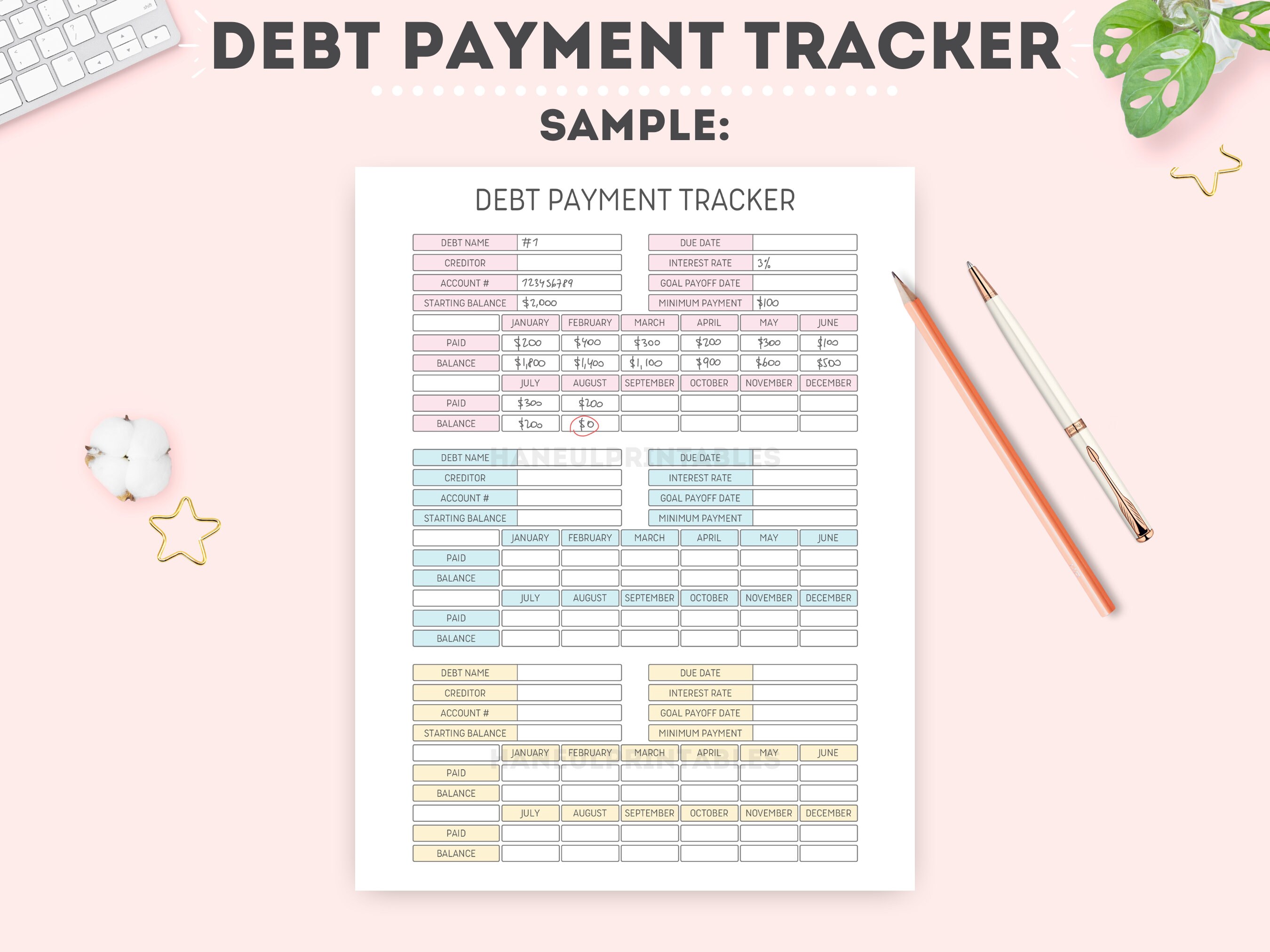 Editable Debt Payment Trackerprintable Debt Progress Trackerdebt ...