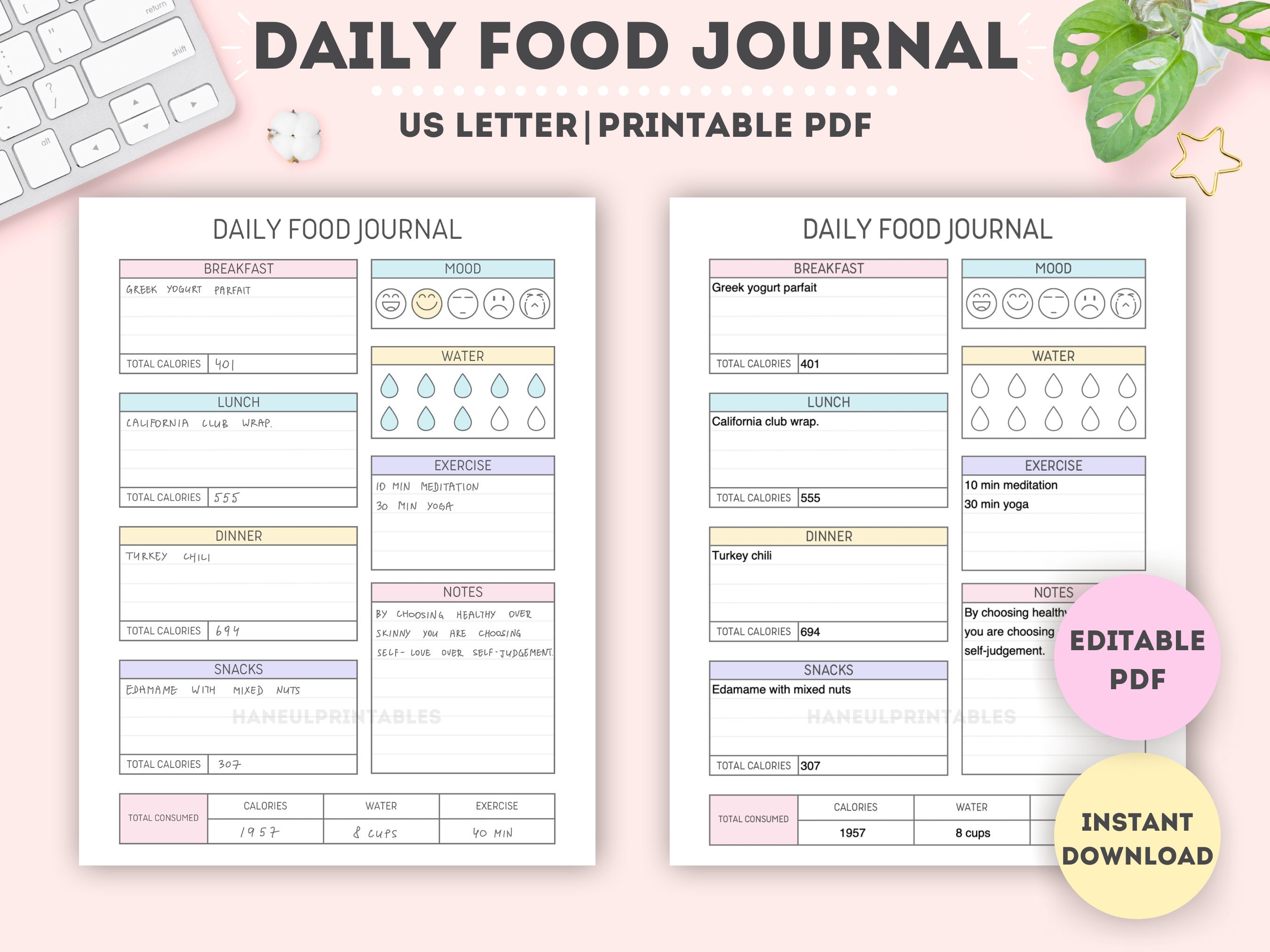 Editable Daily Food Journalprintable Daily Food Journaldaily - Etsy