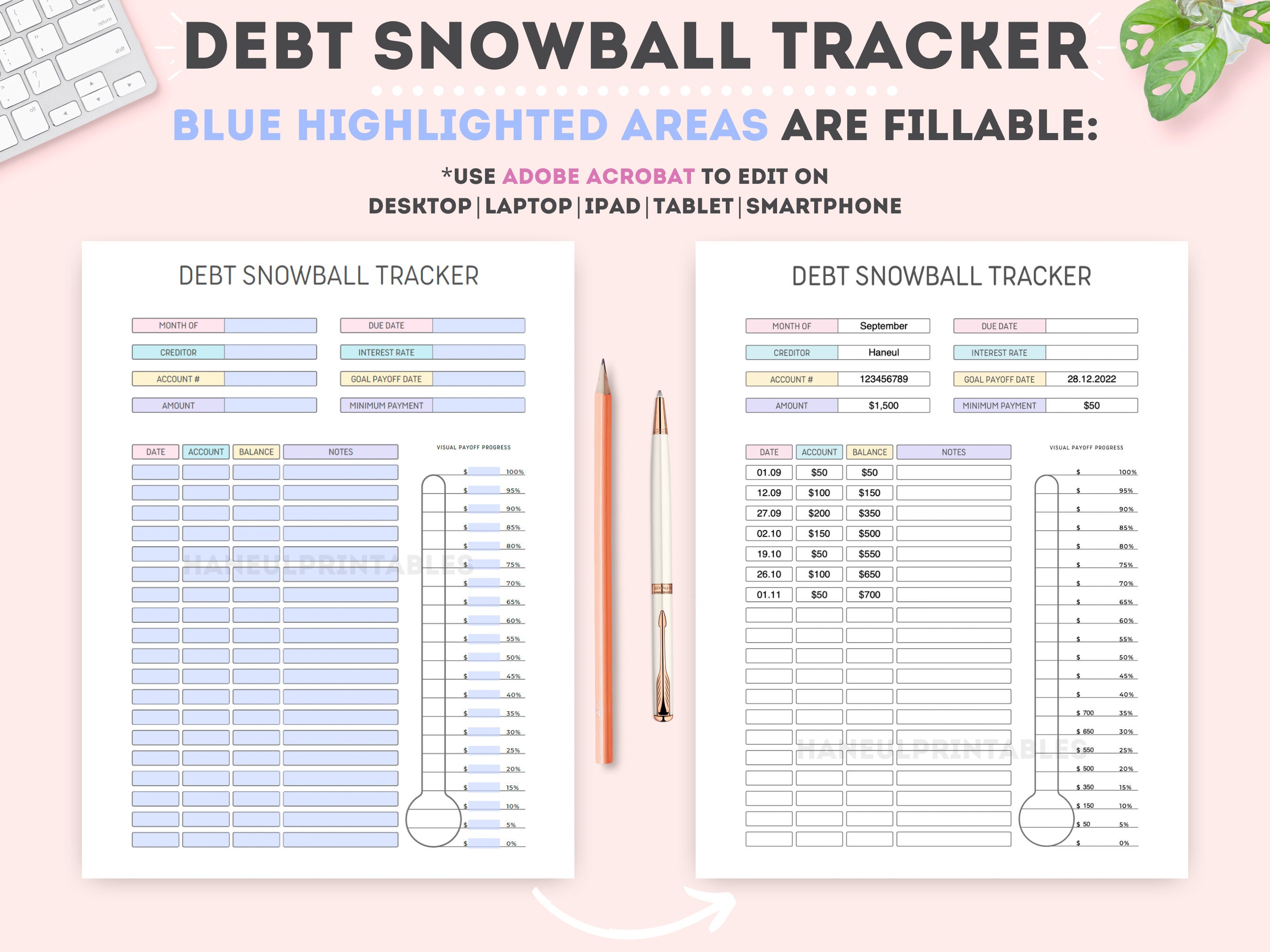 Editable Debt Snowball Trackerprintable Debt Progress - Etsy