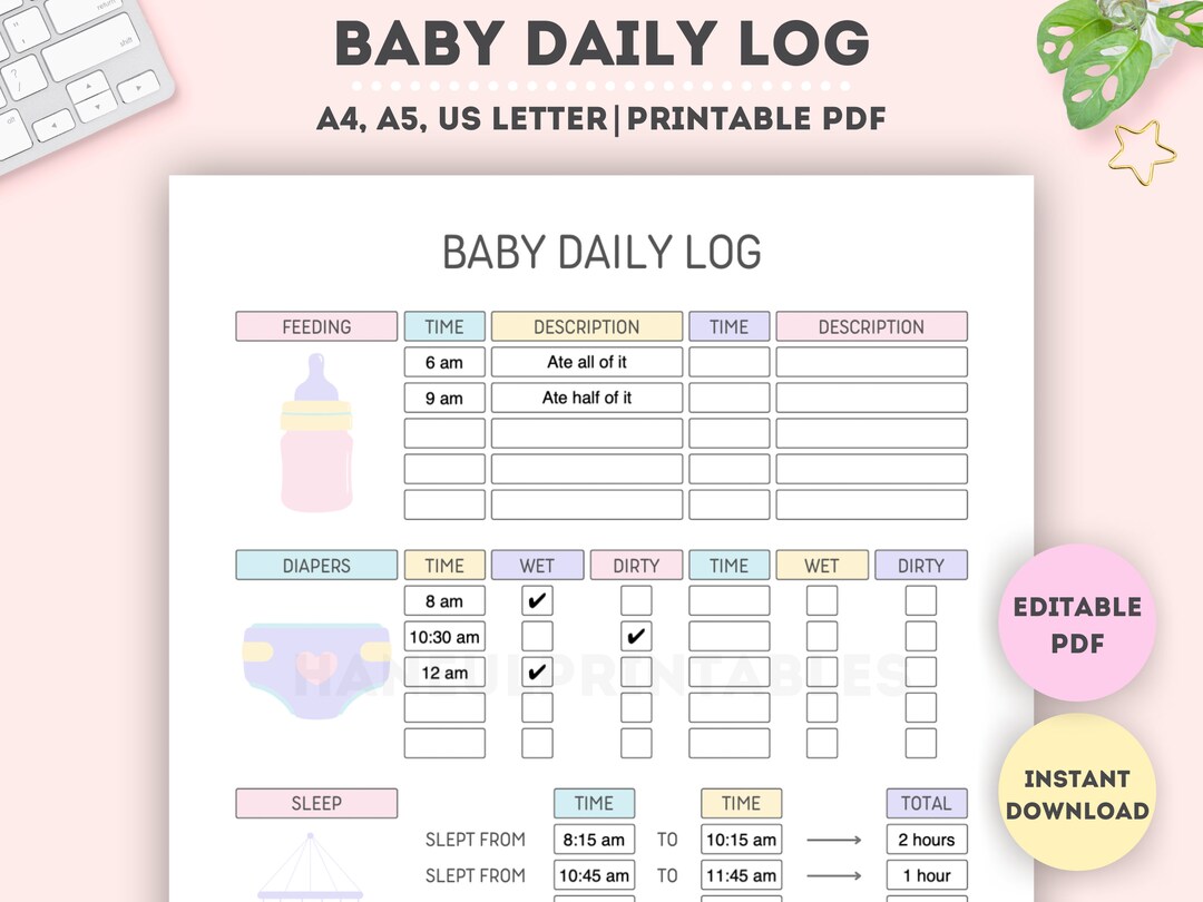 Editable Baby Daily Log: Printable Infant Tracker (a4/a5/letter) - Etsy