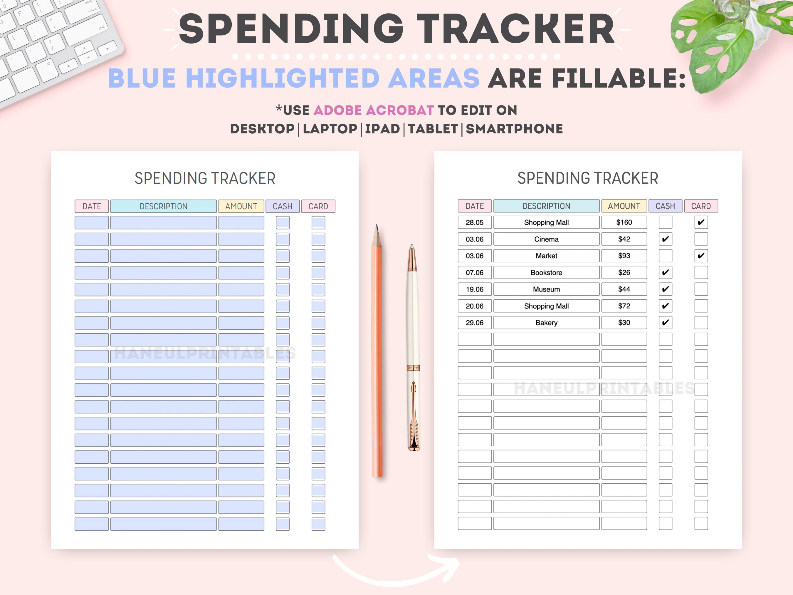 Editable Spending Trackerprintable Expense Trackerpurchase Logfinancial ...