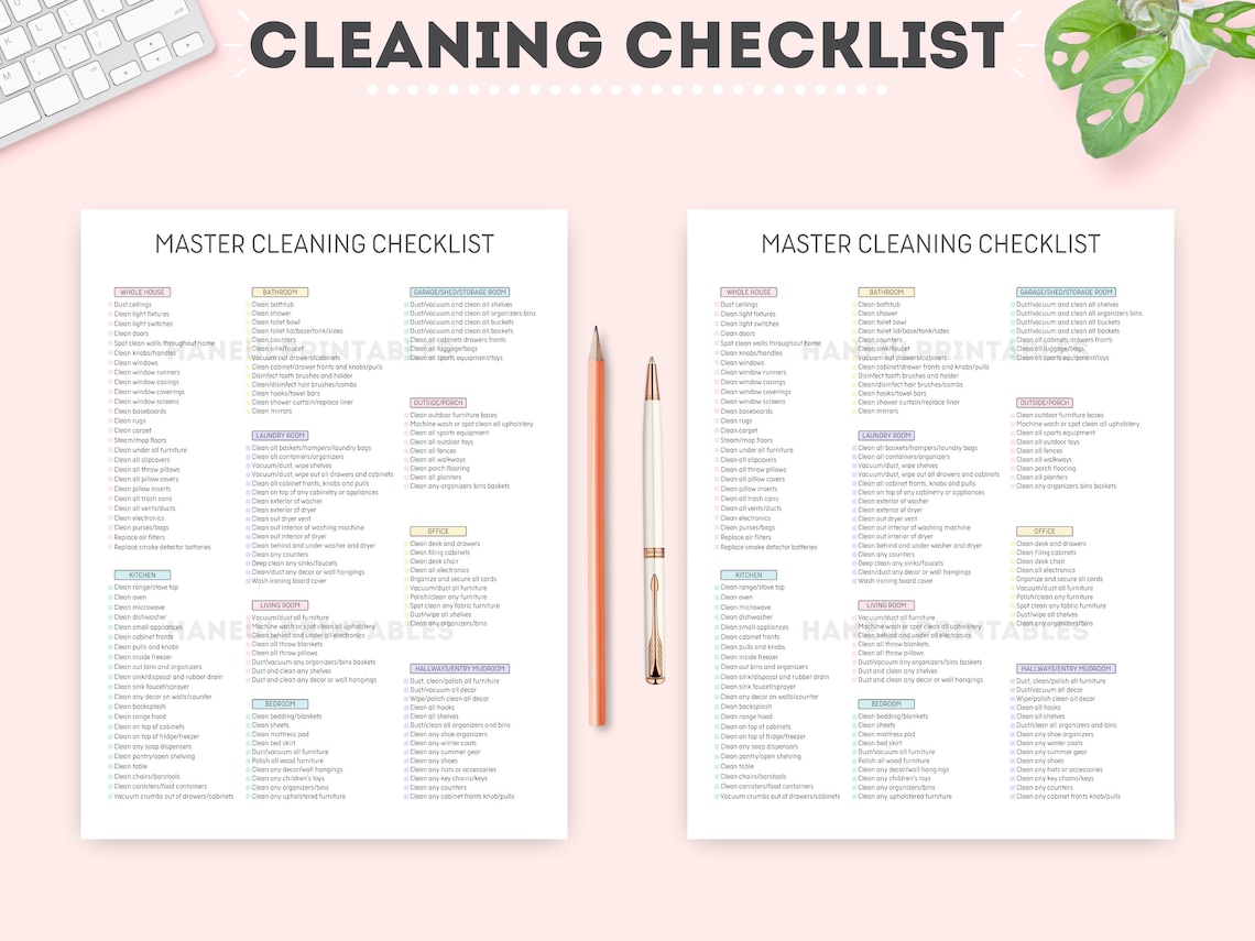 Printable Master Cleaning Checklist|cleaning Planner|home Cleaning ...
