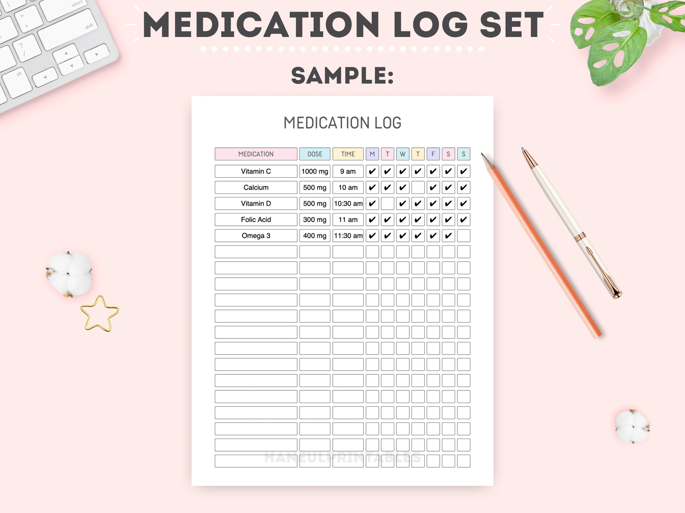 Editable Medication Log Set|printable Supplement Tracking Sheet ...