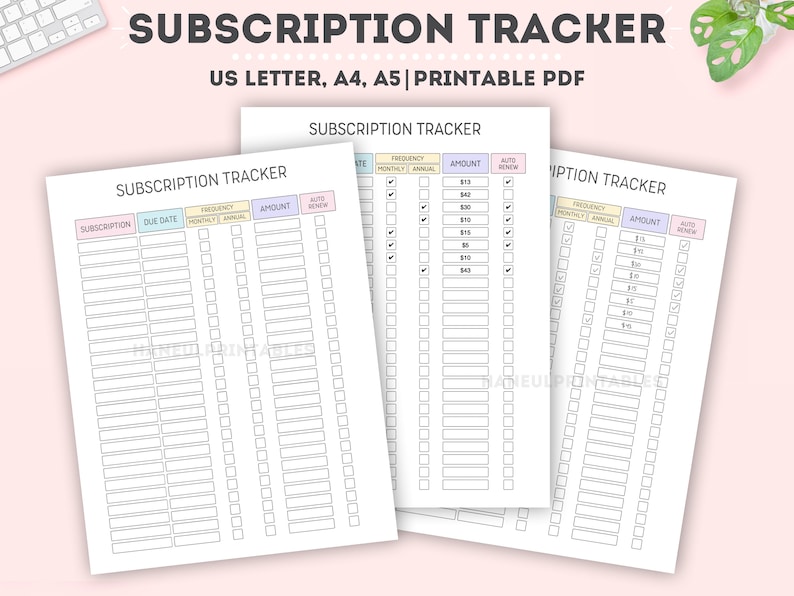 Editable Subscription Tracker|printable Subscription Log|expense ...