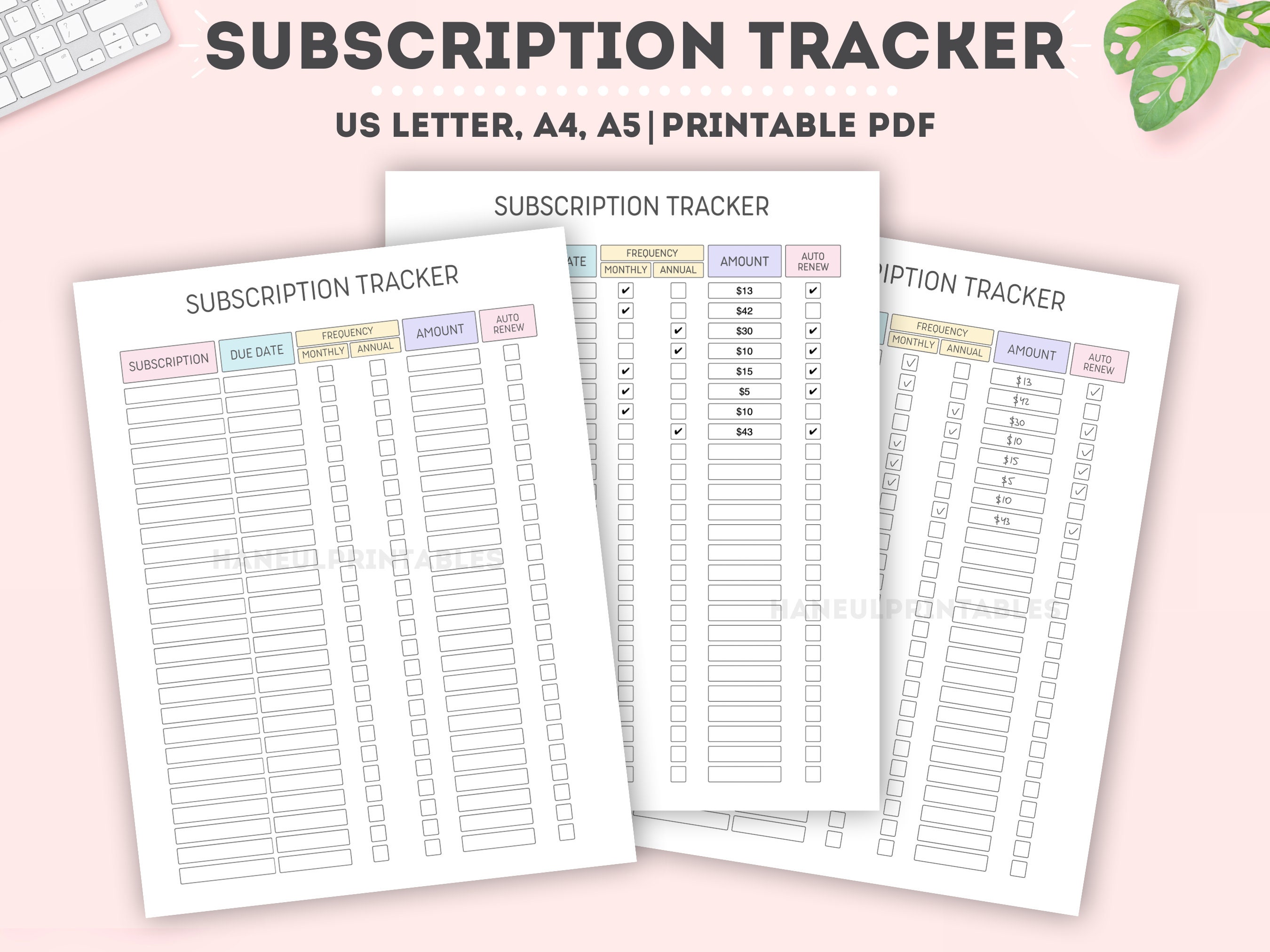 Editable Subscription Trackerprintable Subscription Logexpense ...