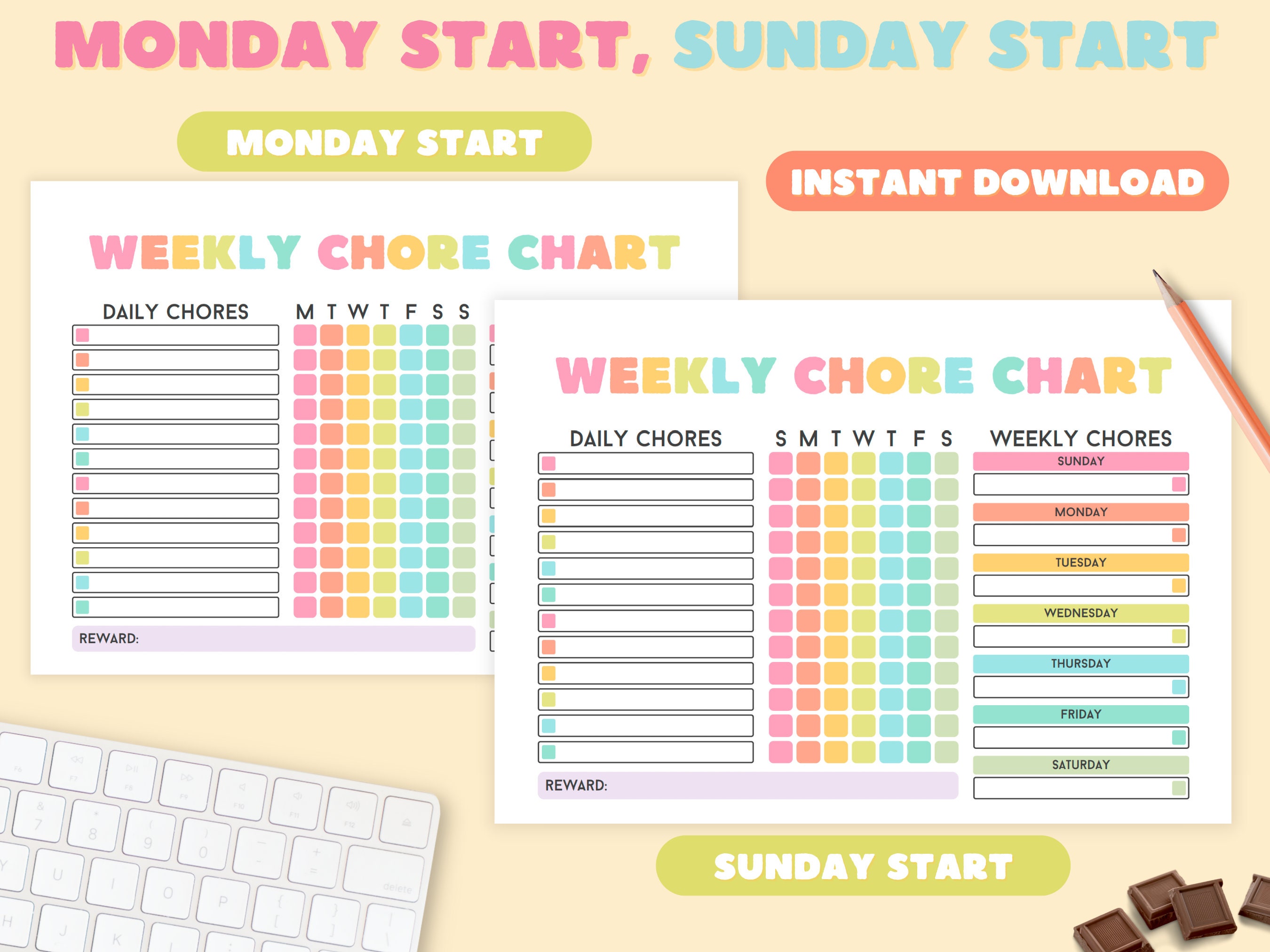 Editable Kids Weekly Chore Chart: Responsibility Checklist (US Letter ...
