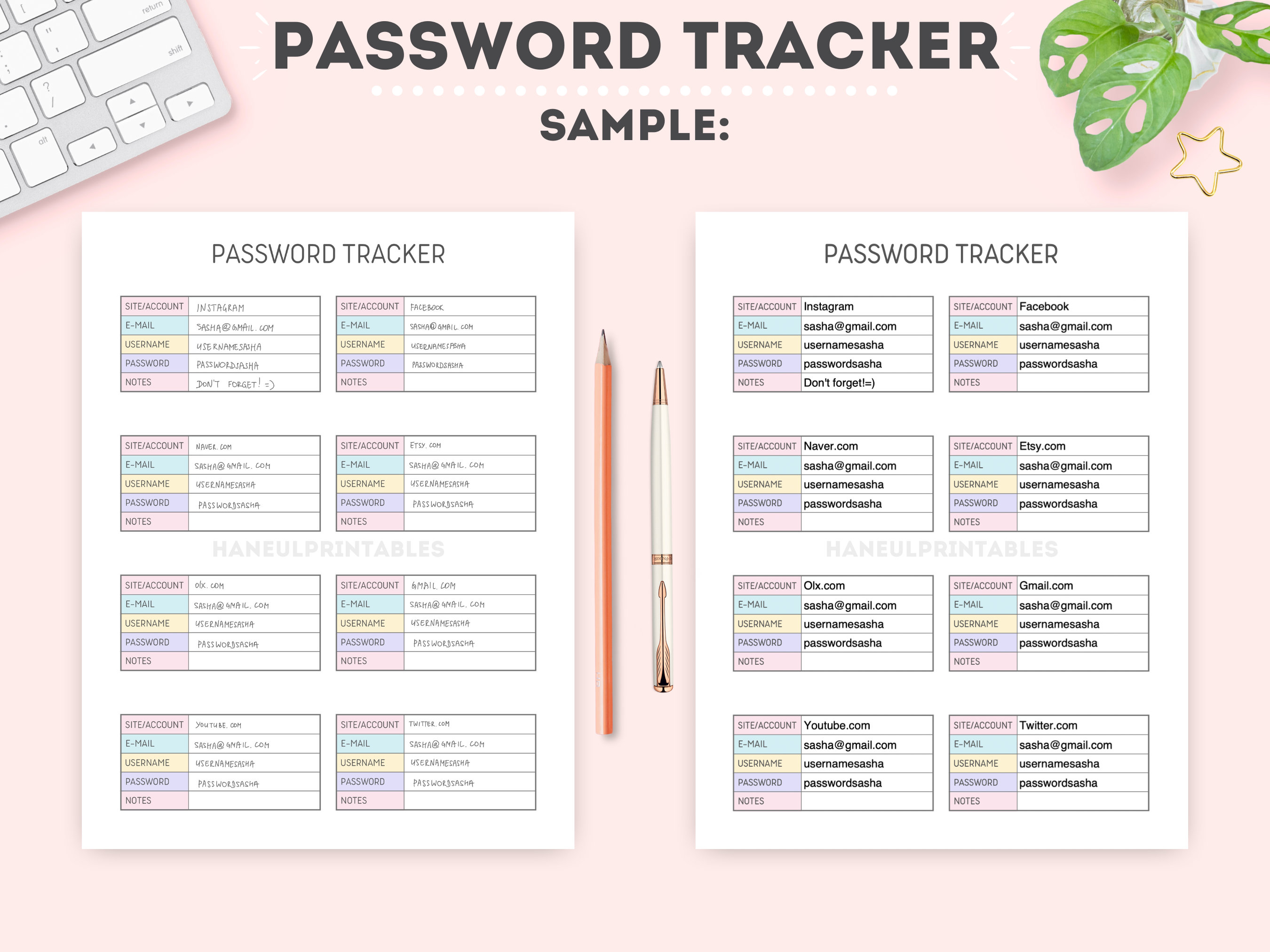 Editable Password Tracker|printable Password Tracker|password Log ...