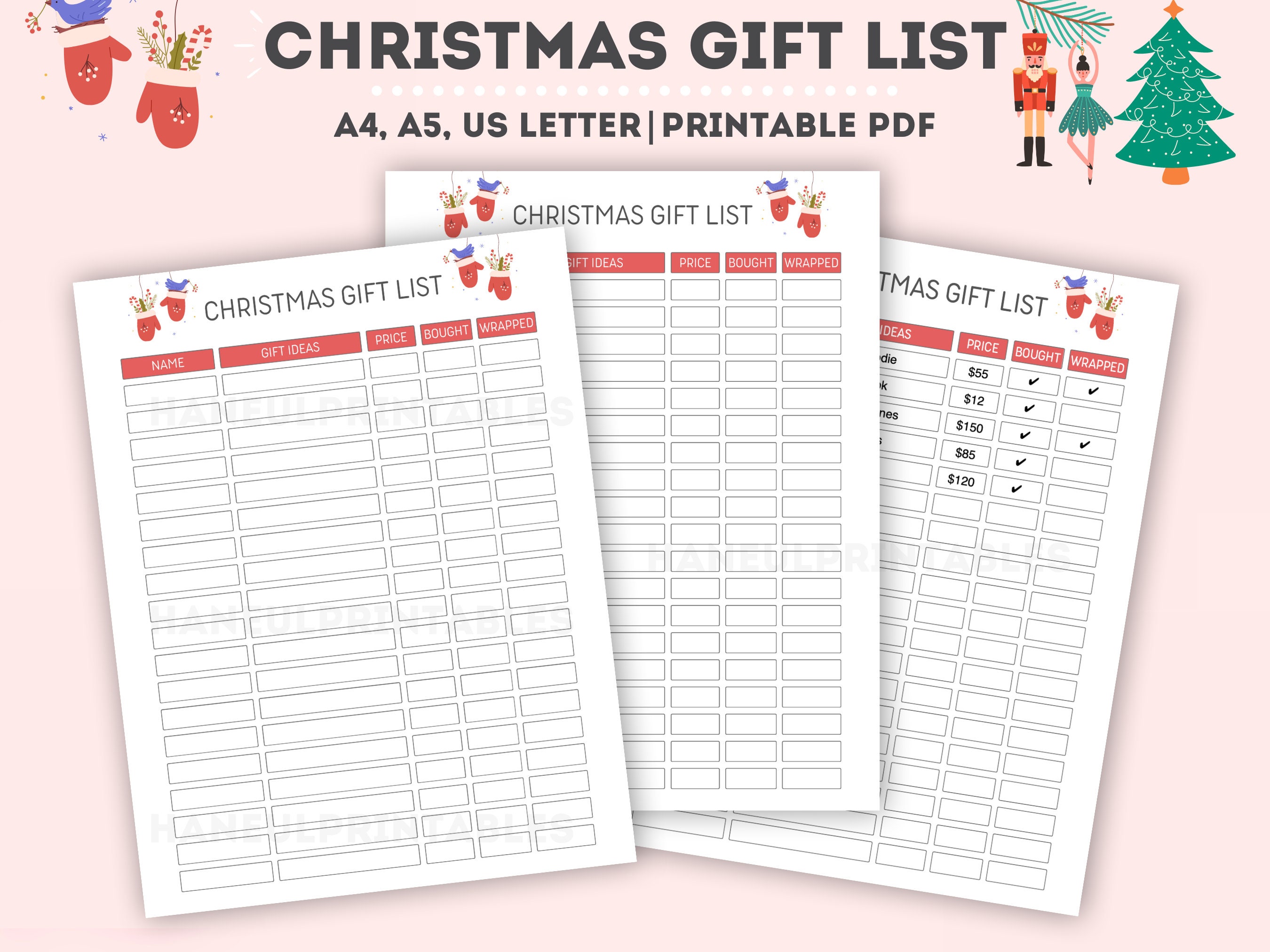 Editable Christmas Gift List|printable Christmas Gift Tracker|christmas ...