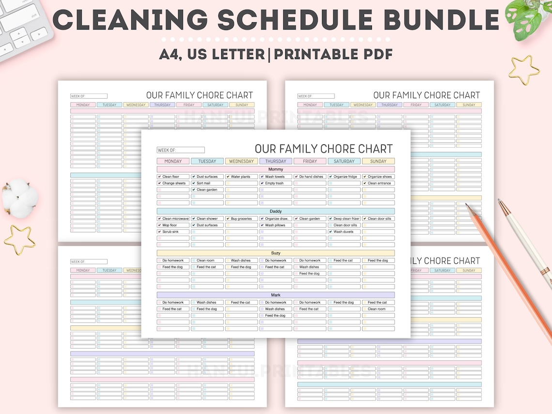 Editable Cleaning Schedule Bundle, Printable, Weekly, Monthly, Yearly ...