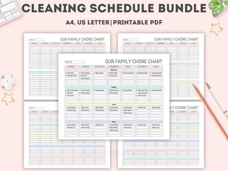 Editable Cleaning Schedule Bundle, Printable, Weekly, Monthly, Yearly ...