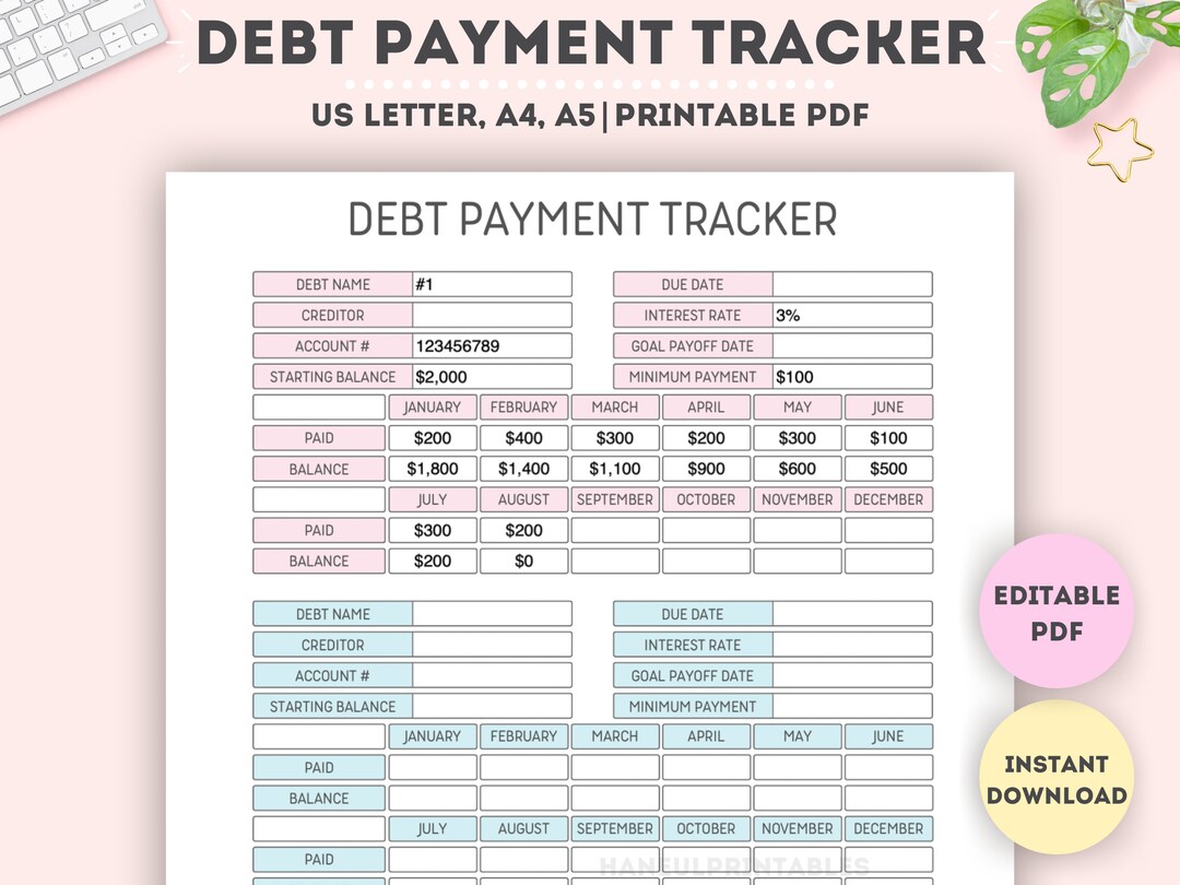 Editable Debt Payment Tracker|printable Debt Progress Tracker|debt ...