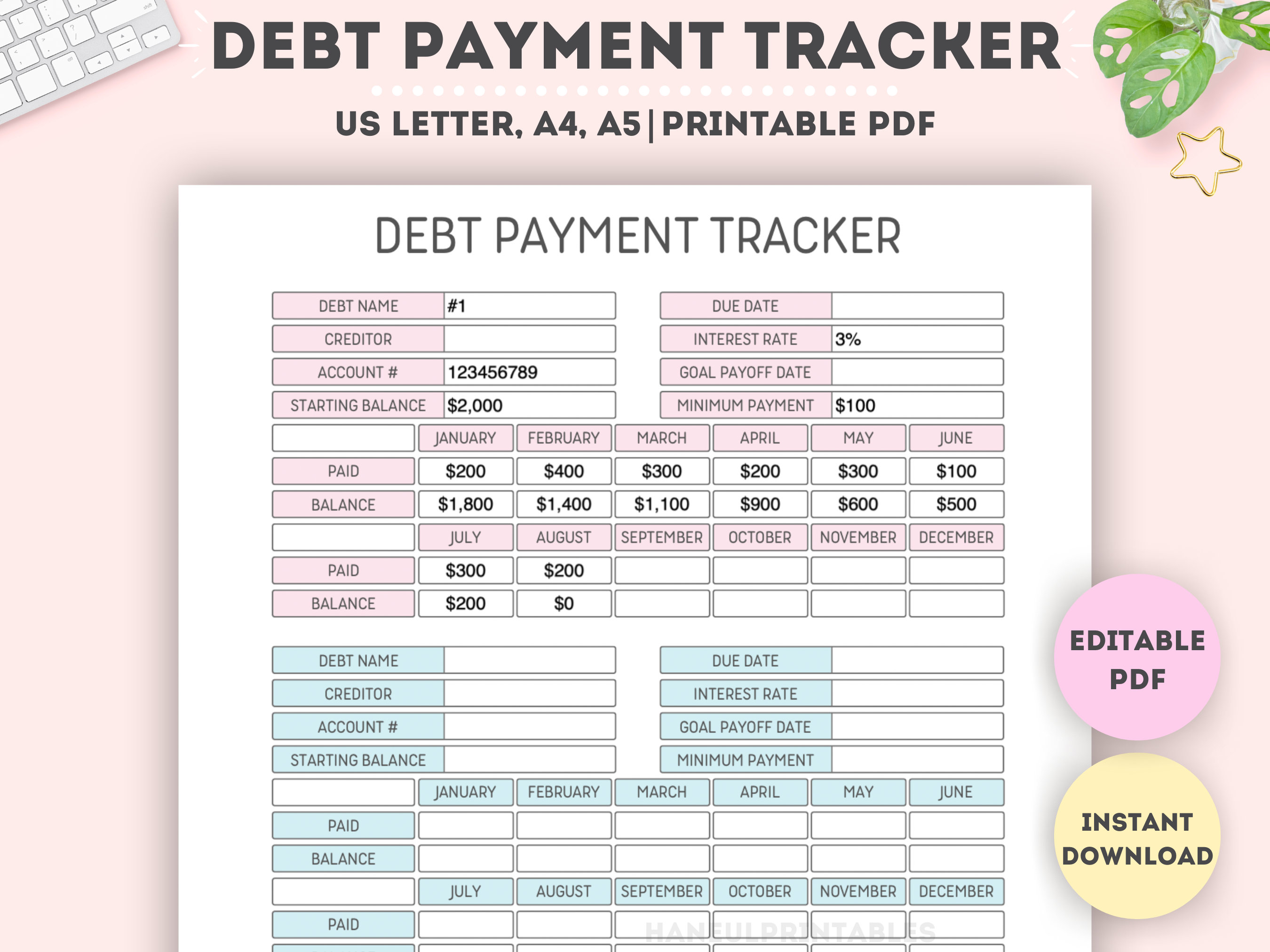 Editable Debt Payment Trackerprintable Debt Progress Trackerdebt ...